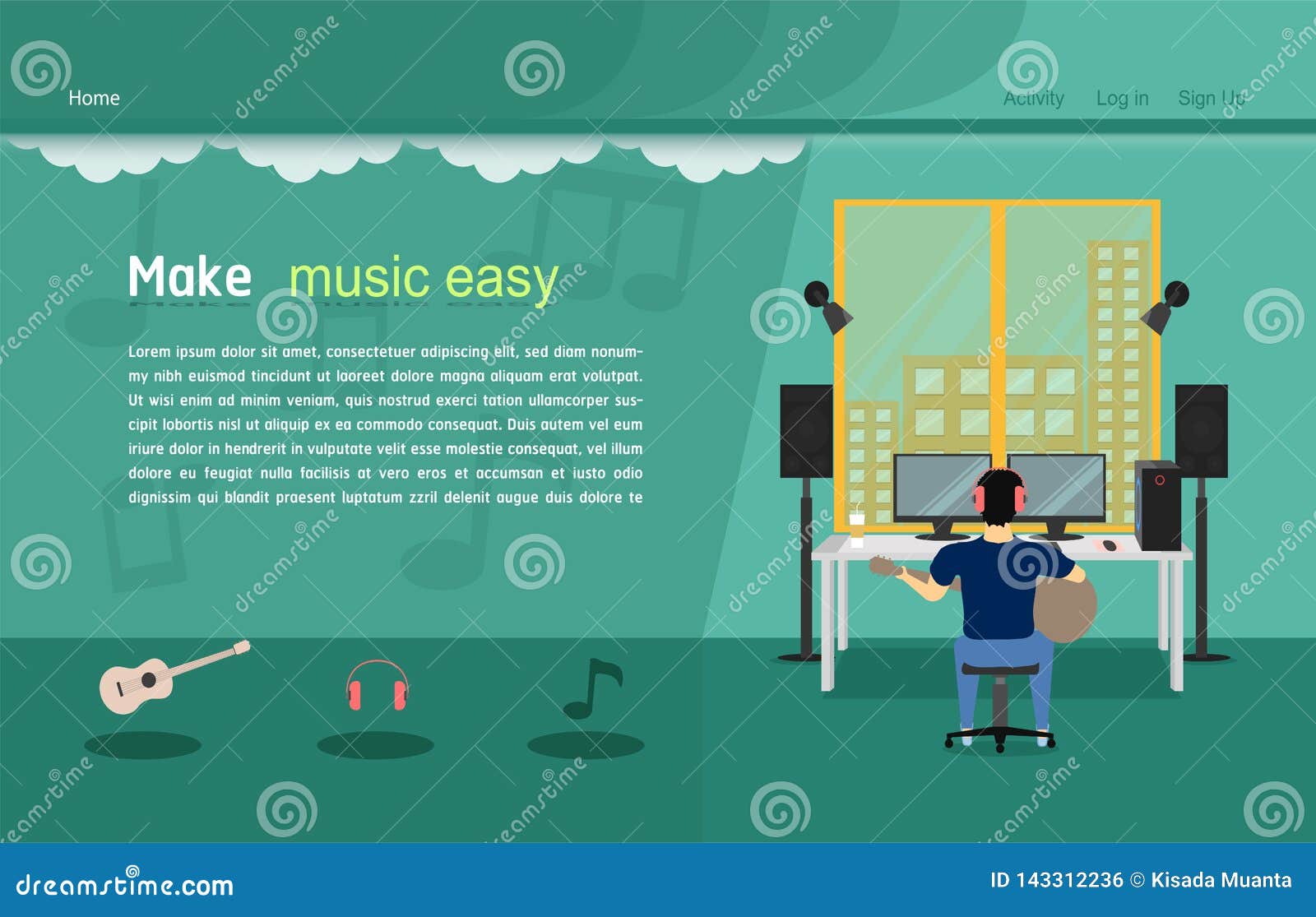 Music Studio Website Template Vector Illustration Eps10 Stock Vector ...
