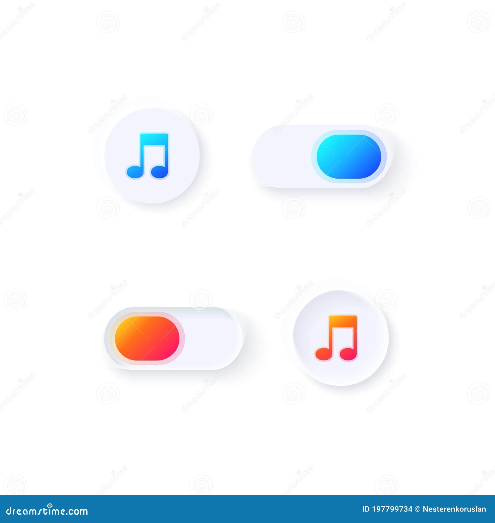 Music Switch UI Elements Kit Stock Vector - Illustration of music, sign ...