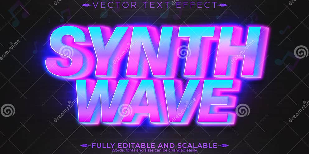 Music Synth Wave Text Effect, Editable Retro and Neon Text Style Stock ...