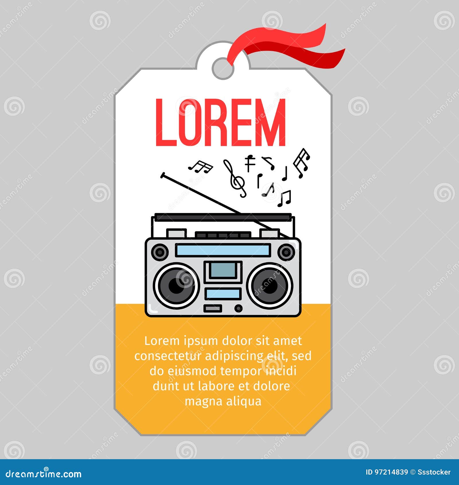 Music Tag with Record Player Stock Vector - Illustration of cassette ...