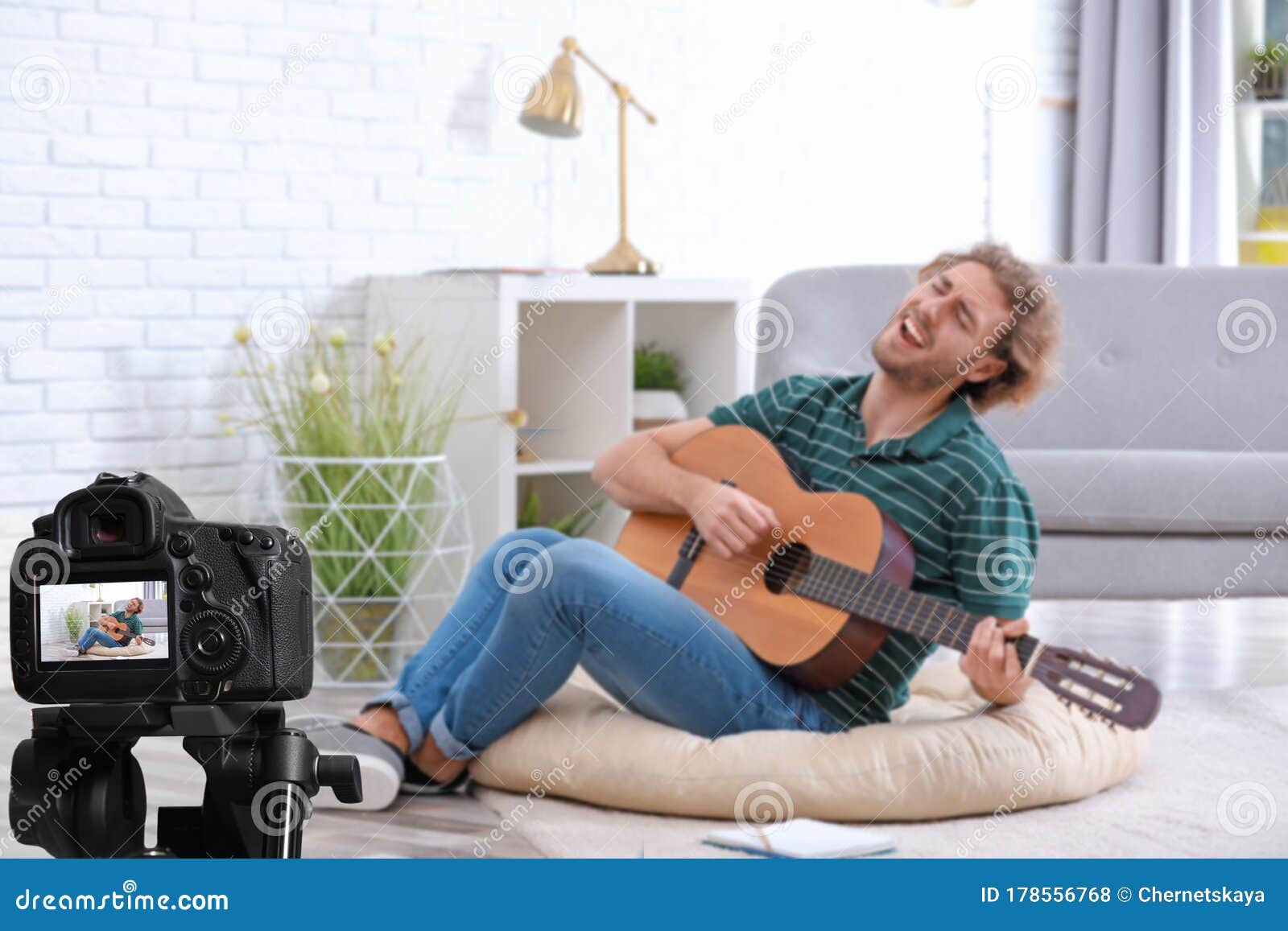 Music Teacher Recording Guitar Lesson Stock Photo - Image of lifestyle ...