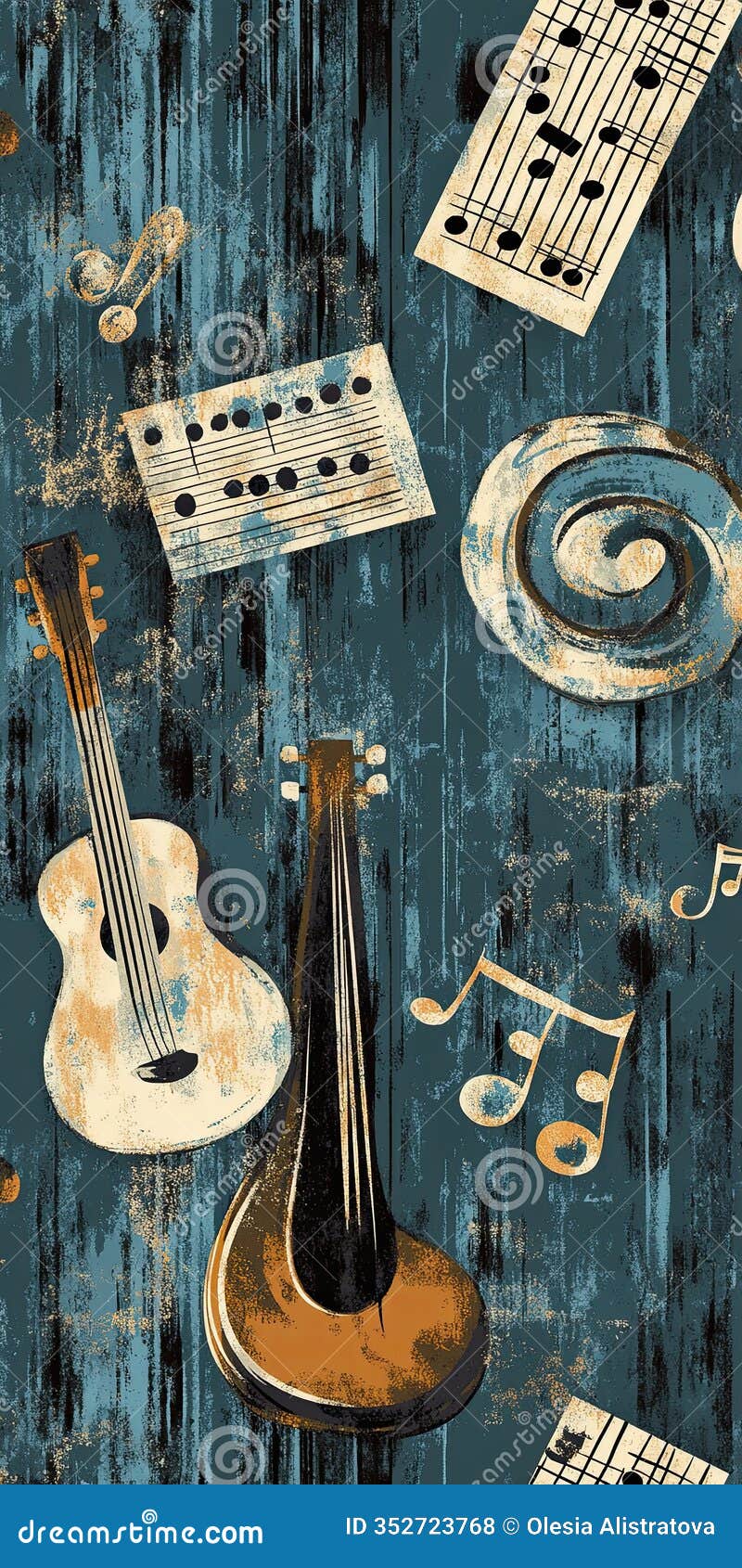 Music Themed Vertical Wallpaper with Musical Notes and Instruments ...