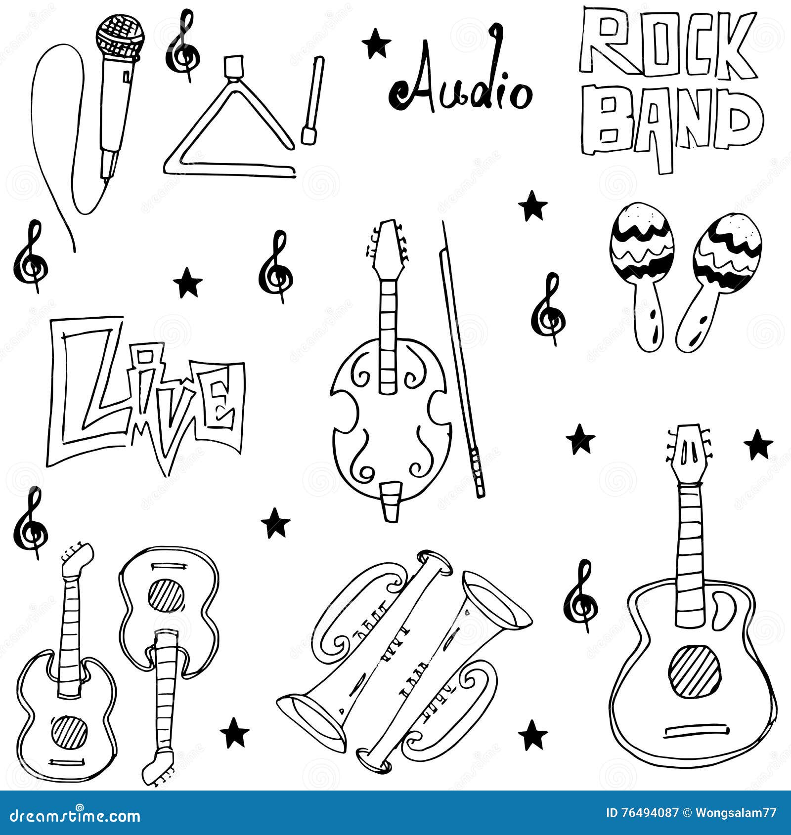 Music tools doodles set stock vector. Illustration of drawn - 76494087