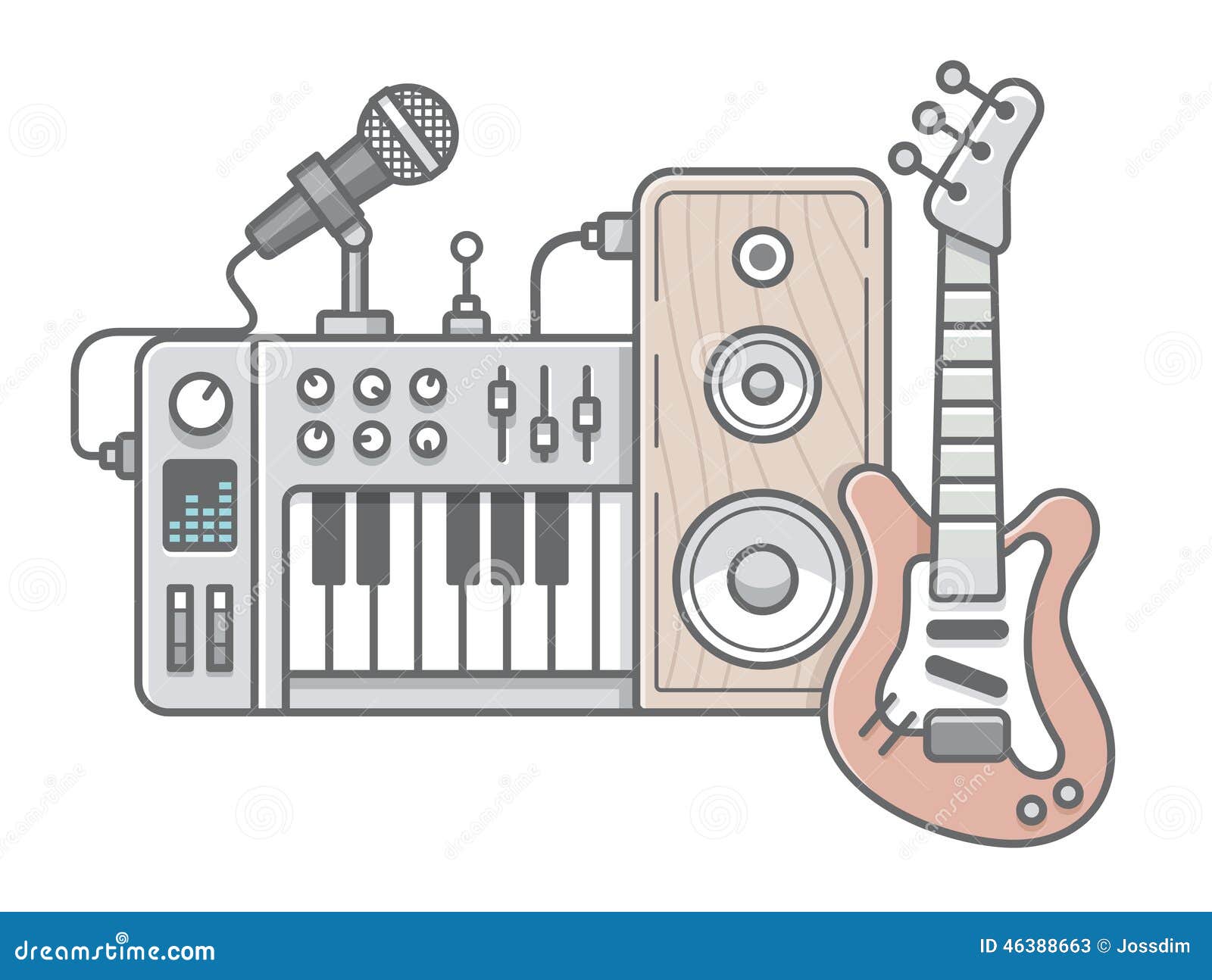 Music Tools in Wireframe Style: Guitar, Synthesizer, Microphone ...