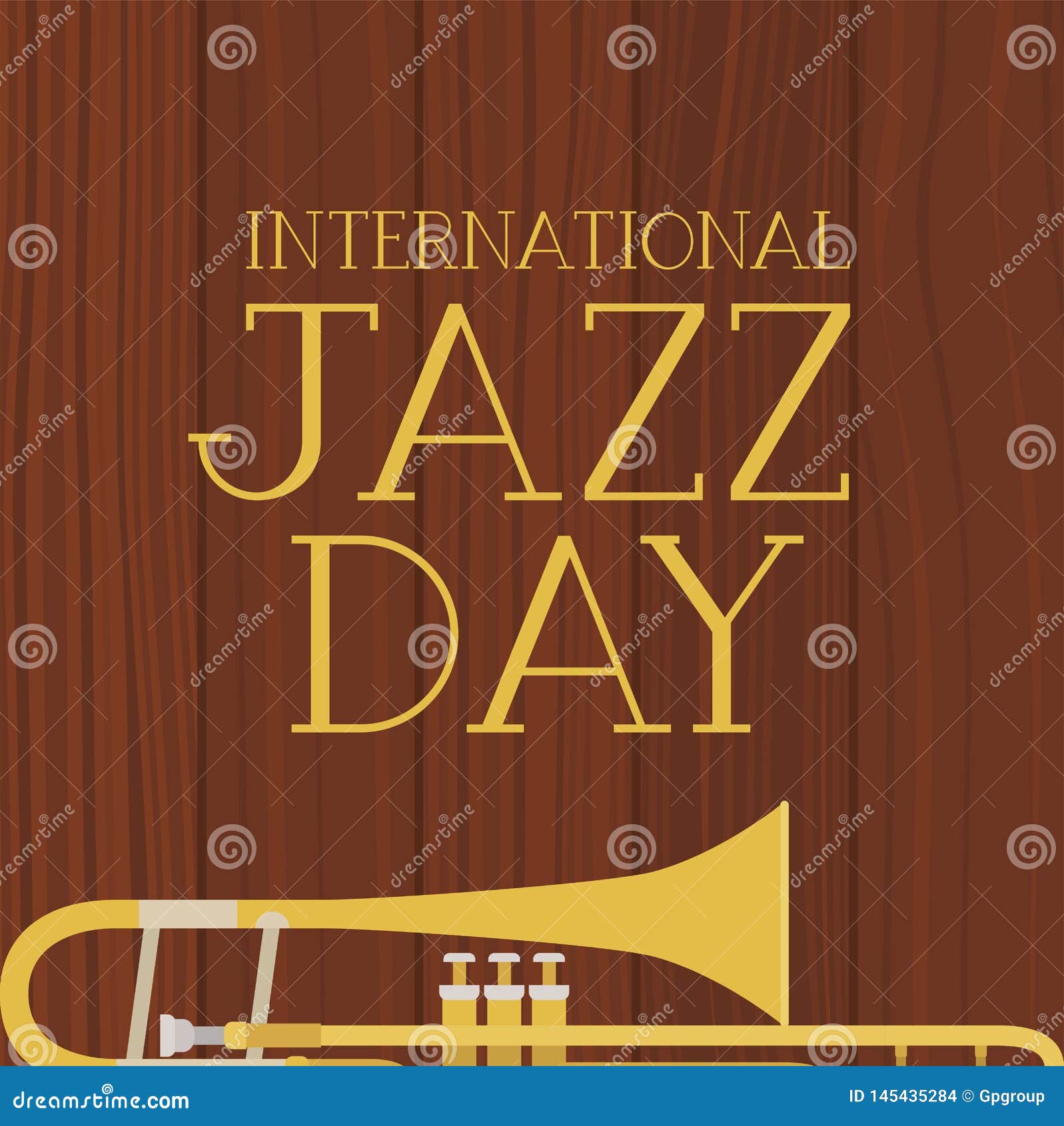 Music Trombone in Frame with Wooden Background Stock Vector ...