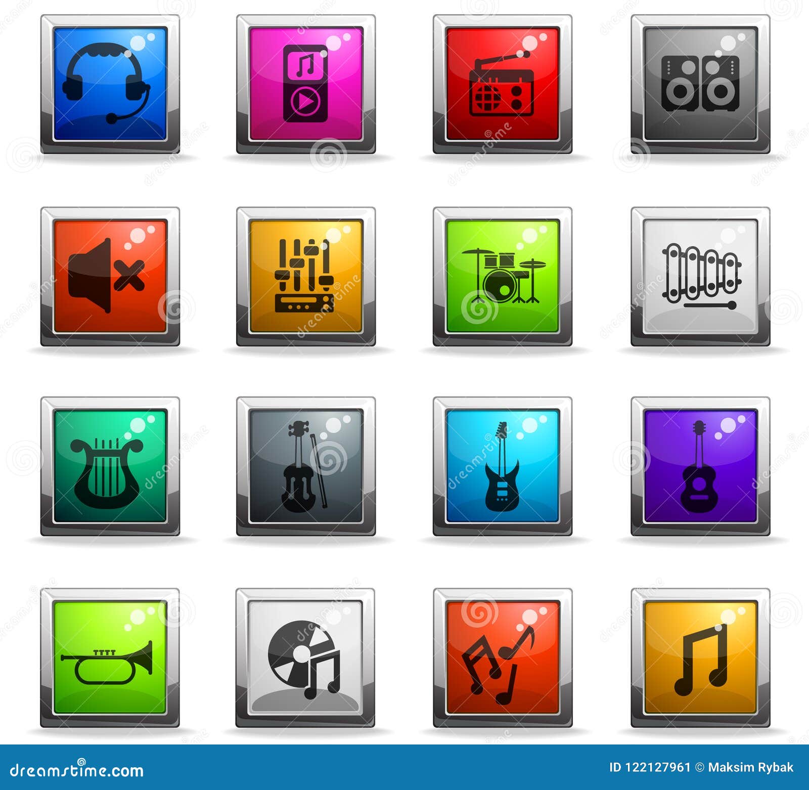 Music icon set stock vector. Illustration of sound, equalizer - 122127961