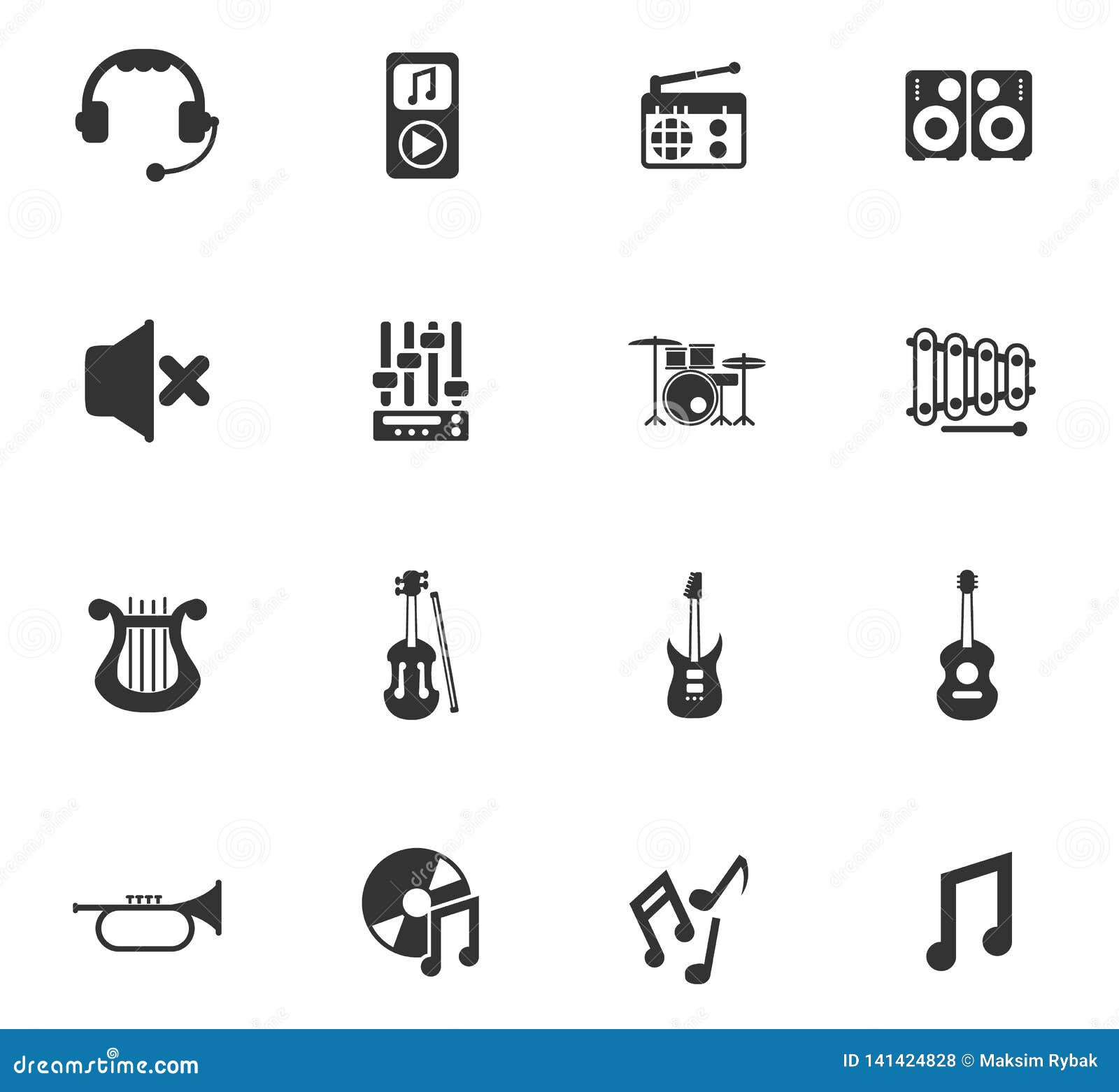 Music icon set stock vector. Illustration of violin - 141424828