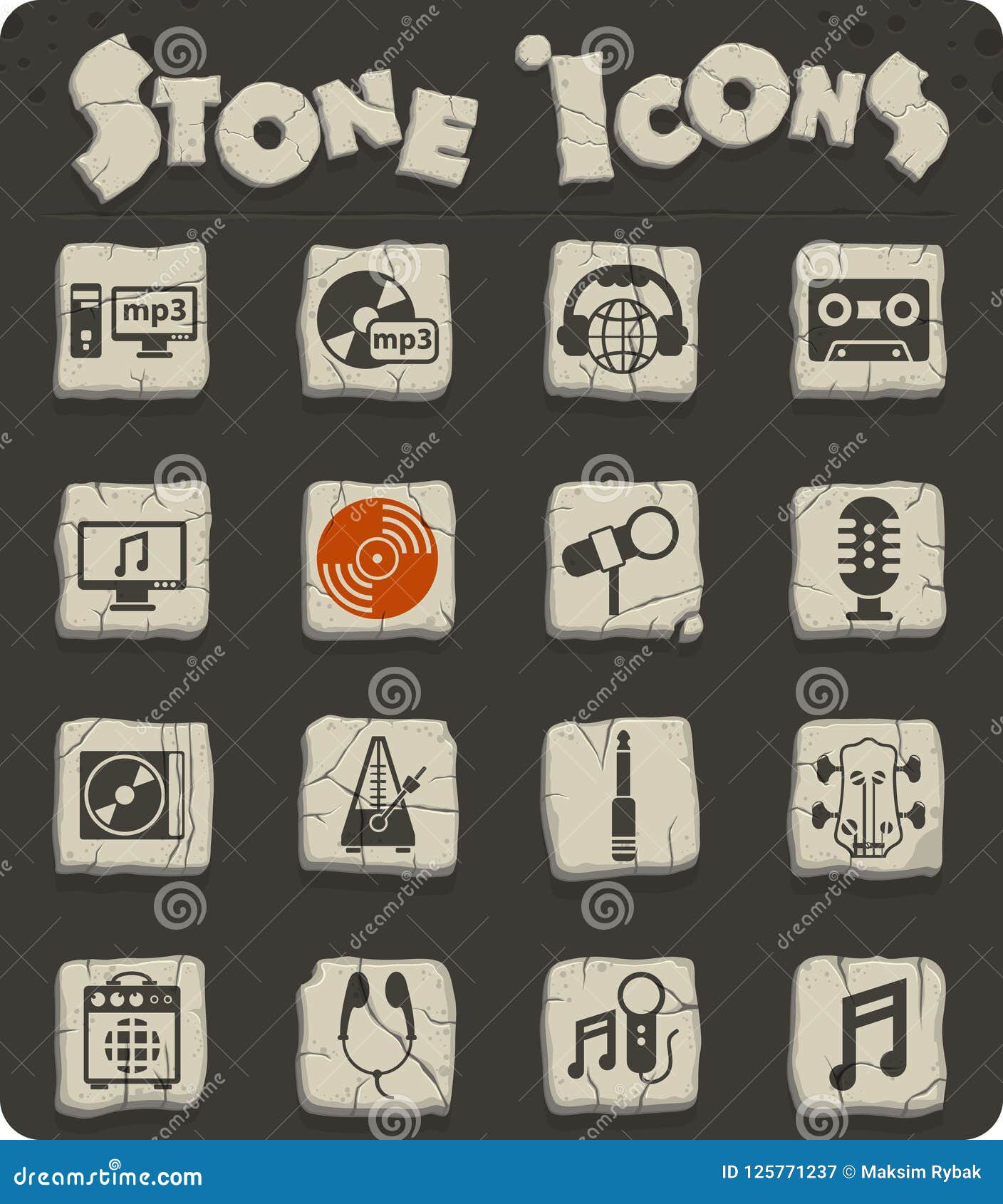 Music stone icon set stock vector. Illustration of disk - 125771237