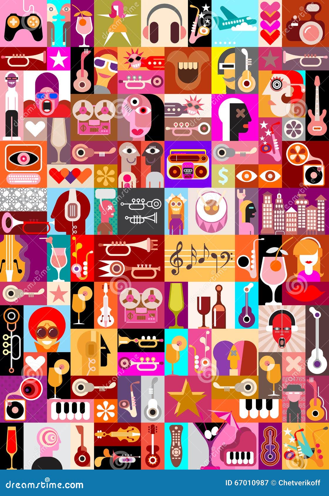 Collage Of Musical Notes And Musical Equipments Royalty-Free Stock ...