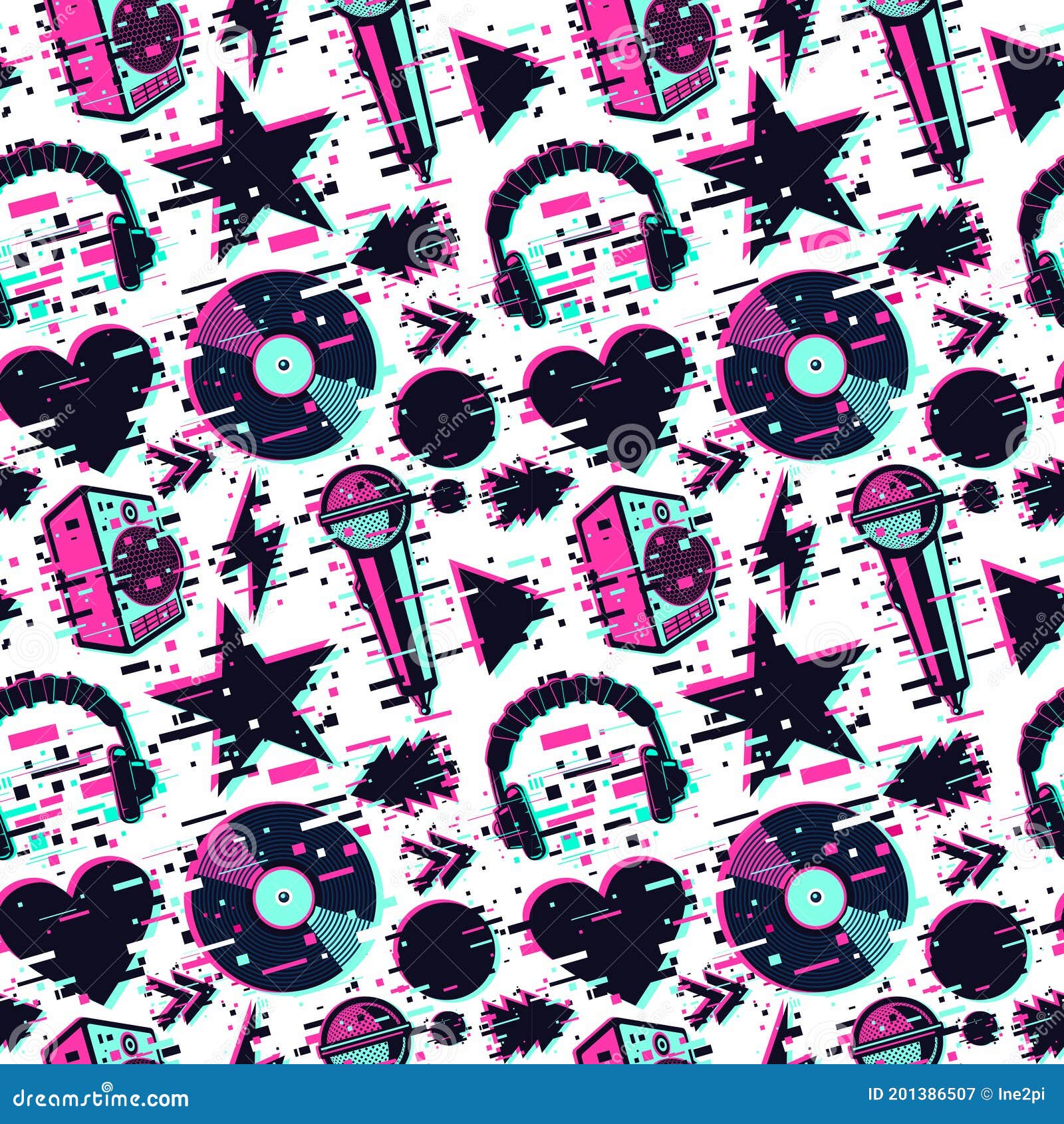 Music Vector Seamless Pattern. Glitch Audio Sign Background. Sound ...