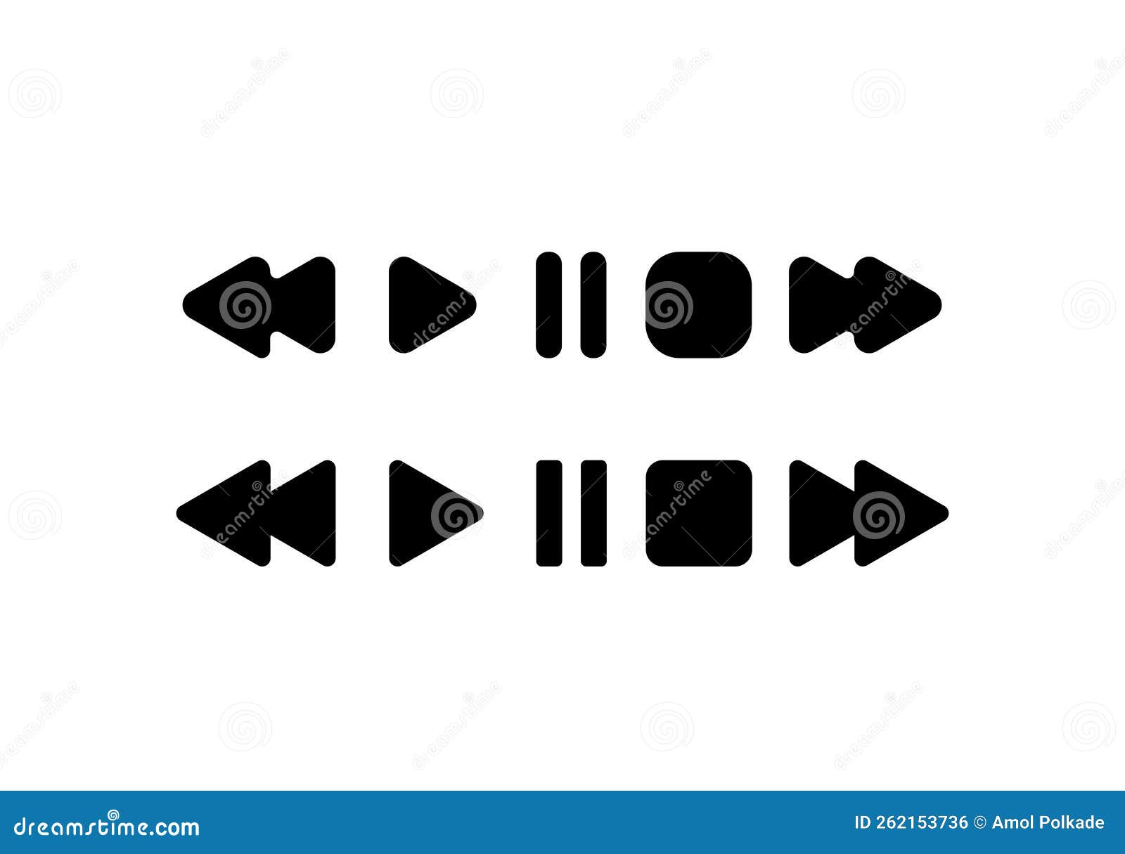 Music and Video Interface Vector Icon. Pause, Stop, Reverse and Forward ...