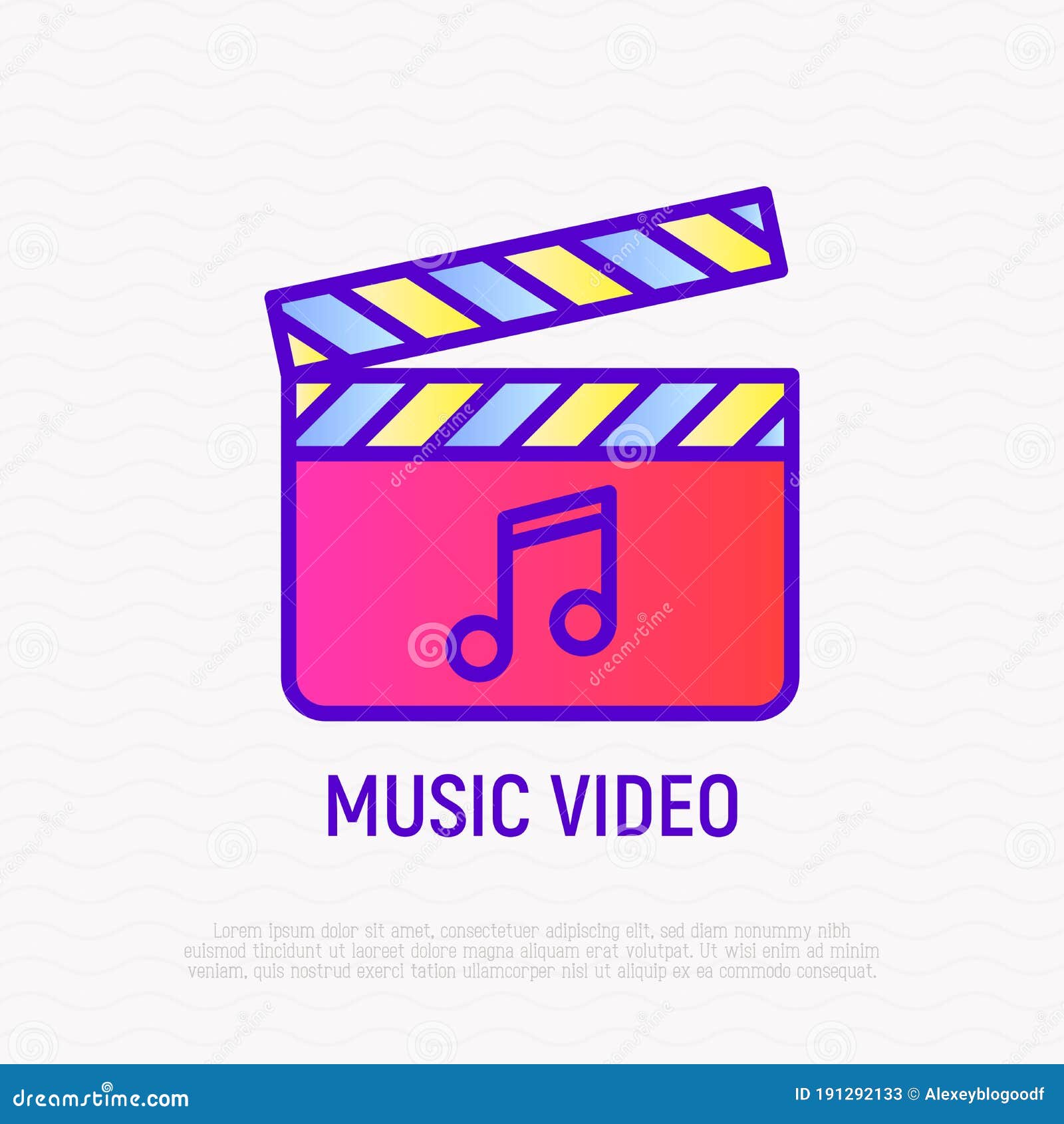 Music Video Thin Line Icon: Cinema Flapper with Music Note. Modern ...