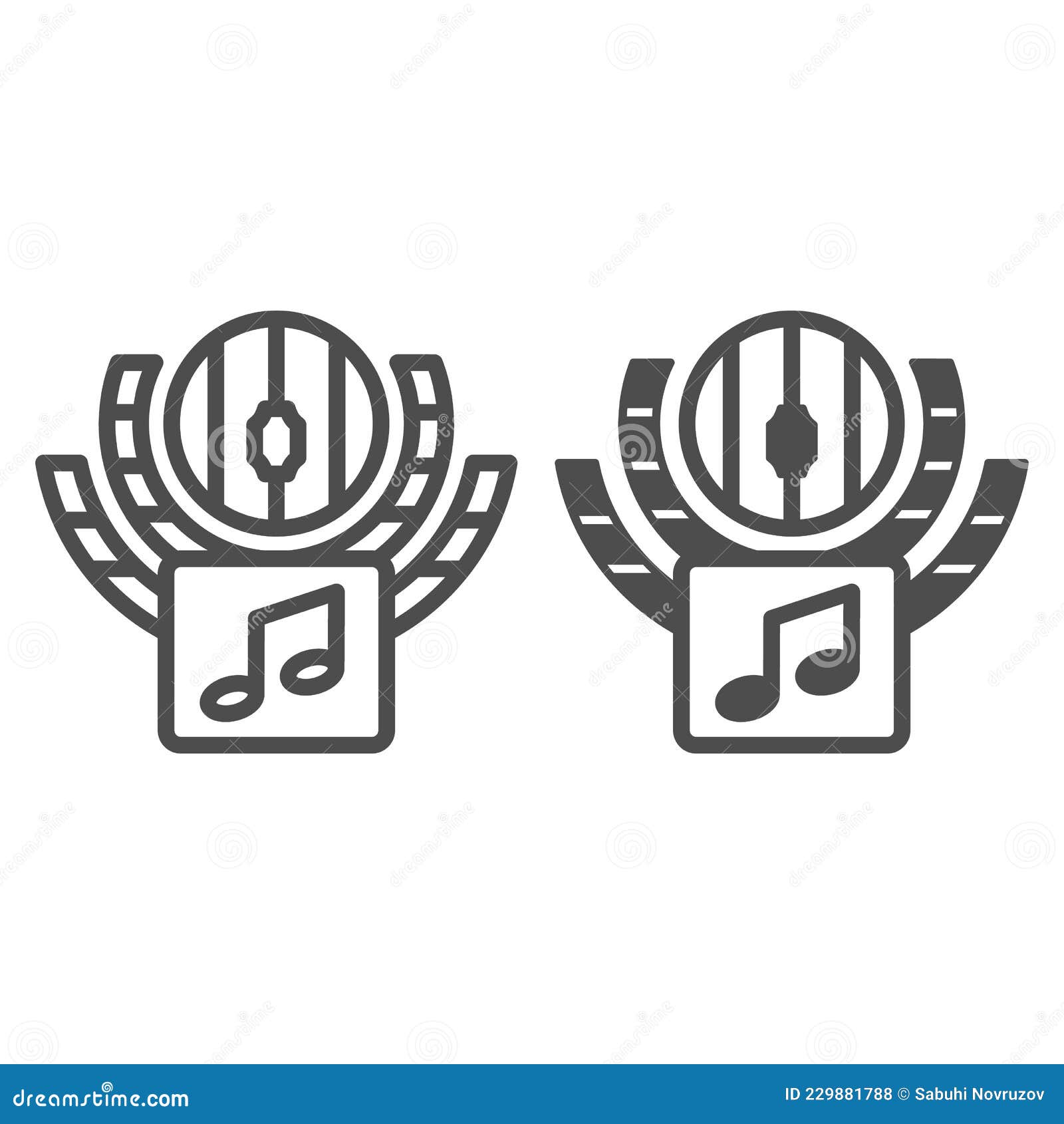 Music Volume Level and Quaver Note Line and Solid Icon, Sound Design ...