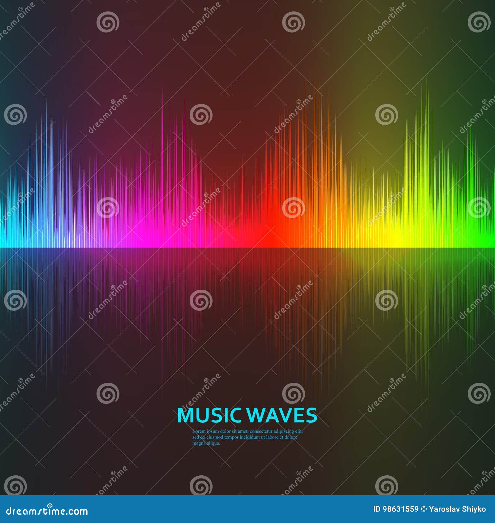 Music Waves Background. Rainbow Sound Music Equalizer with Reflection ...