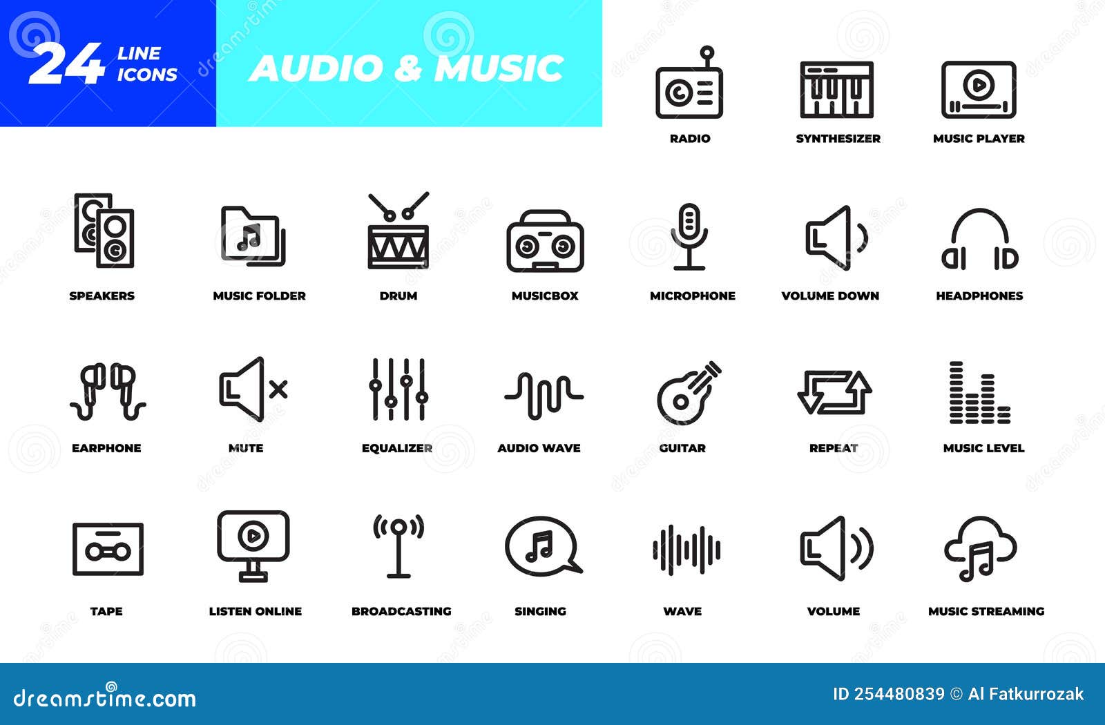 Music Web Icon Set - Outline Icon Set, Vector, Thin Line Icons ...