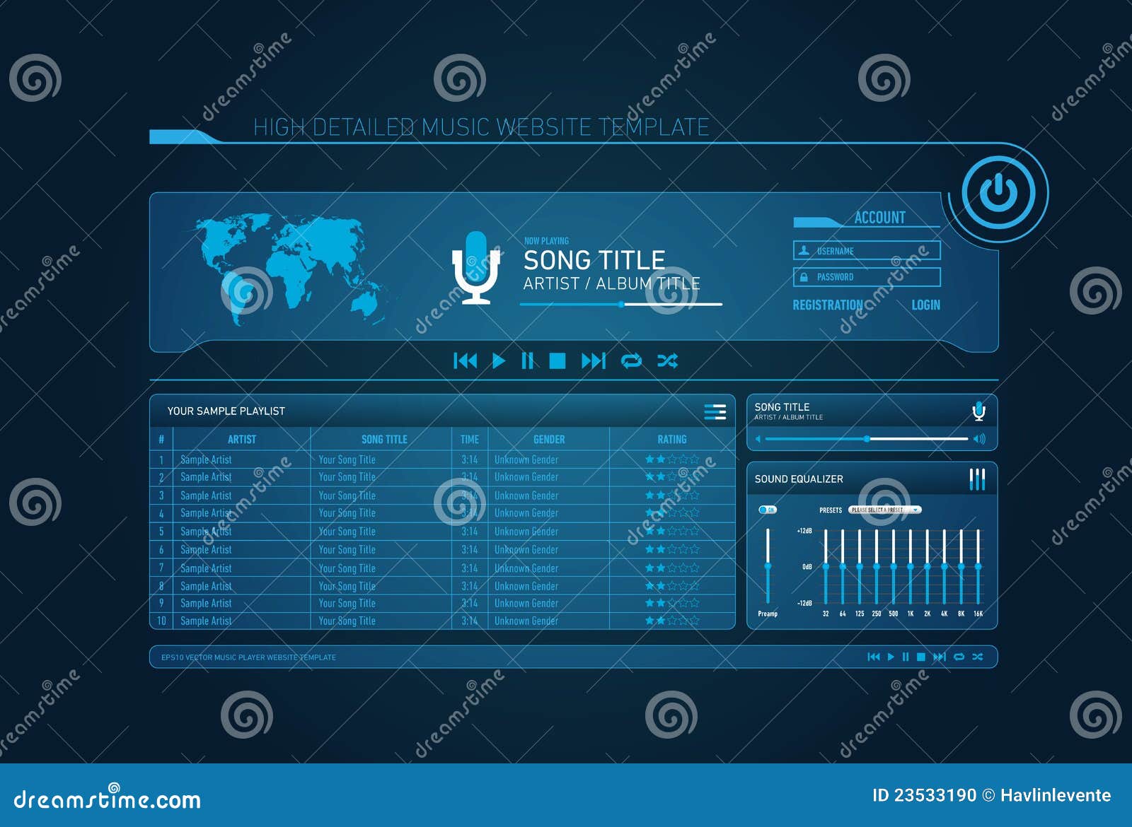 Music website template stock vector. Illustration of scrollbar - 23533190