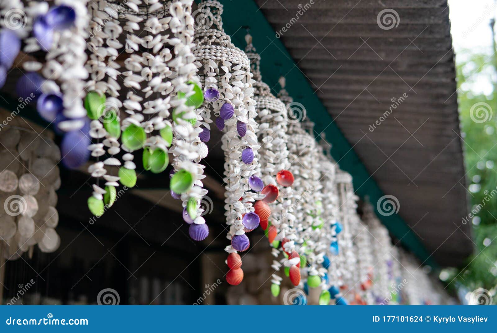 .music of the Wind from Seashells. Handmade Seashell Garland Stock ...