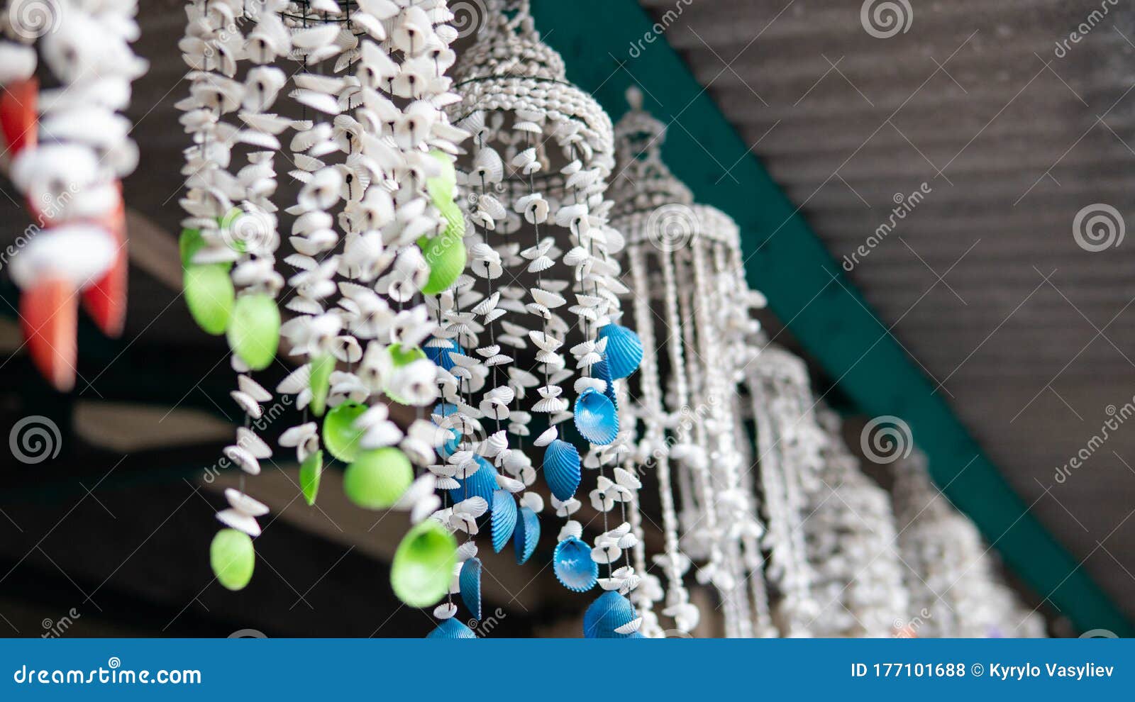 .music of the Wind from Seashells. Handmade Seashell Garland Stock ...