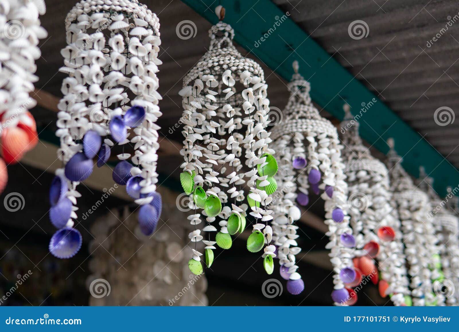 .music of the Wind from Seashells. Handmade Seashell Garland Stock ...