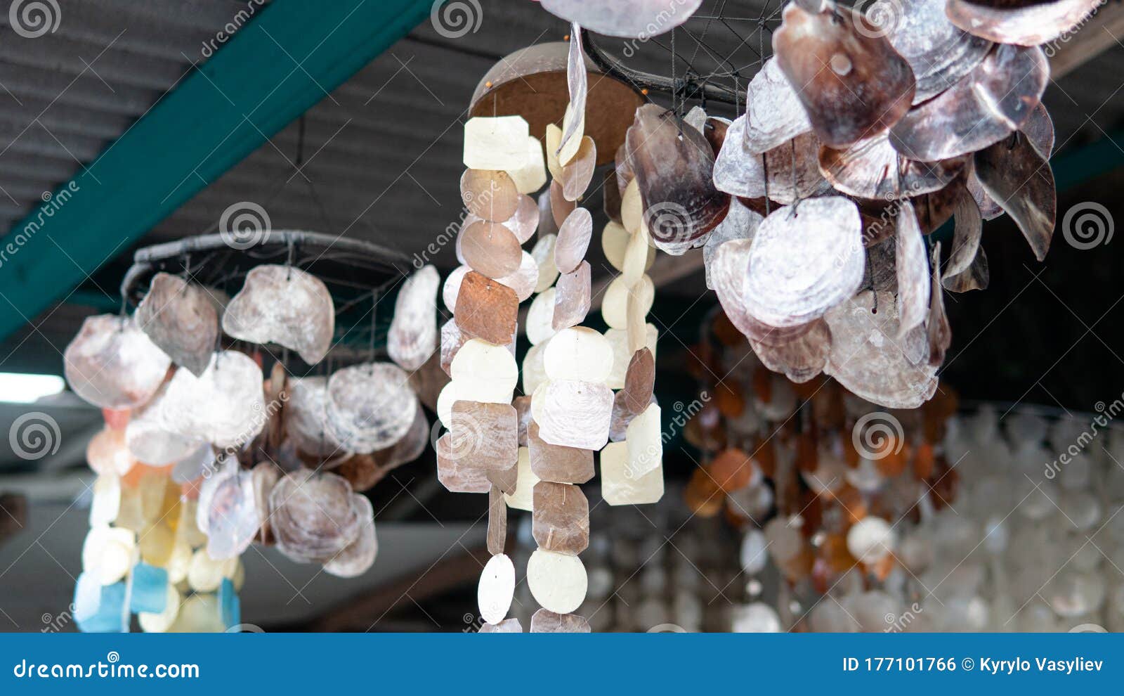 .music of the Wind from Seashells. Handmade Seashell Garland Stock ...