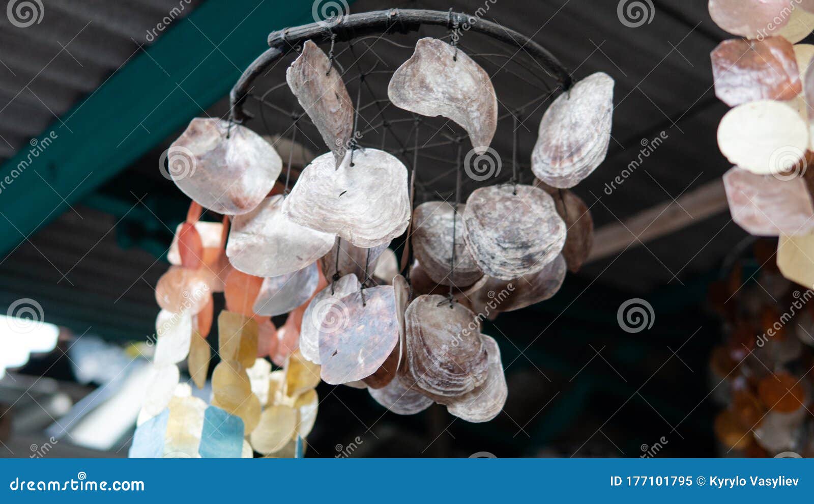 .music of the Wind from Seashells. Handmade Seashell Garland Stock ...