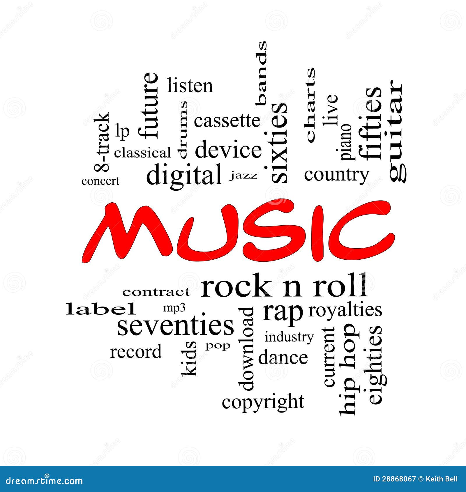 Music Word Cloud Concept in Red Caps Stock Illustration - Illustration ...