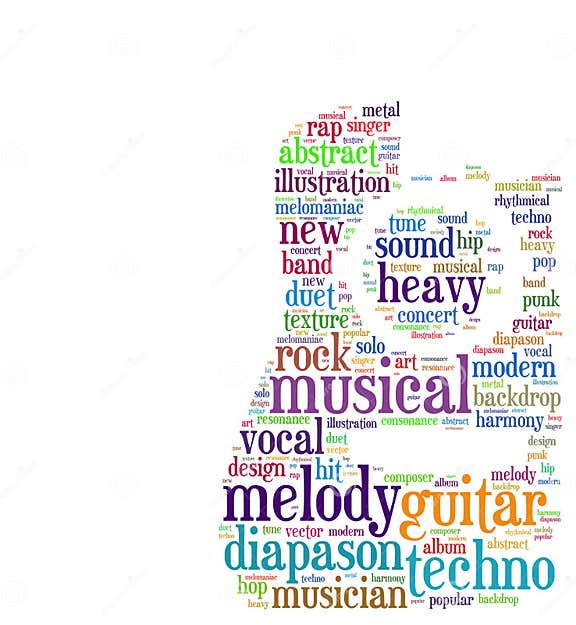 Music Word Cloud in Guitar Shape Stock Illustration - Illustration of ...
