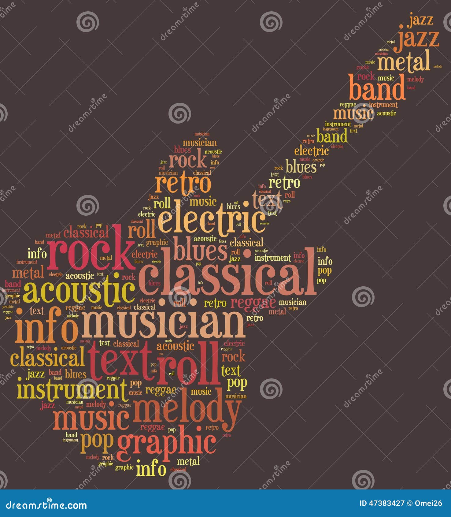 Music Word Cloud in Guitar Shape Stock Illustration - Illustration of ...