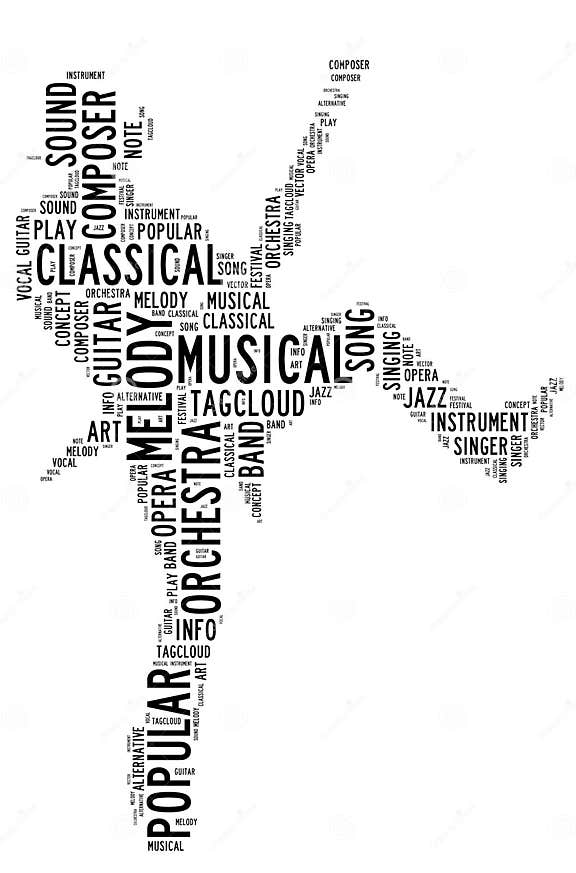 Music Word Cloud in Man Playing Guitar Shape Stock Illustration ...