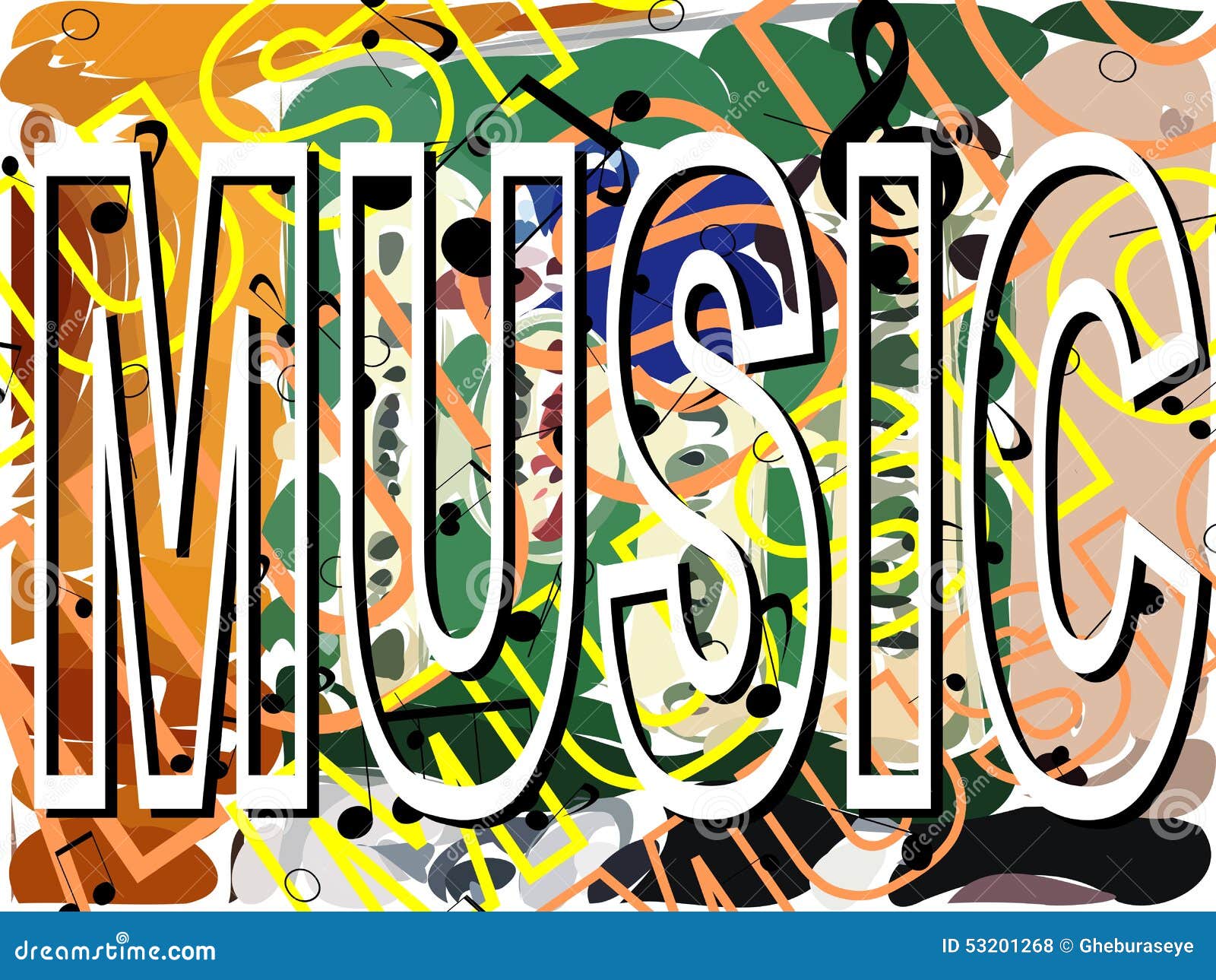Music Word with Notes on Background Isolated Stock Illustration ...