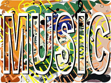 Music Word with Notes on Background Isolated Stock Illustration ...