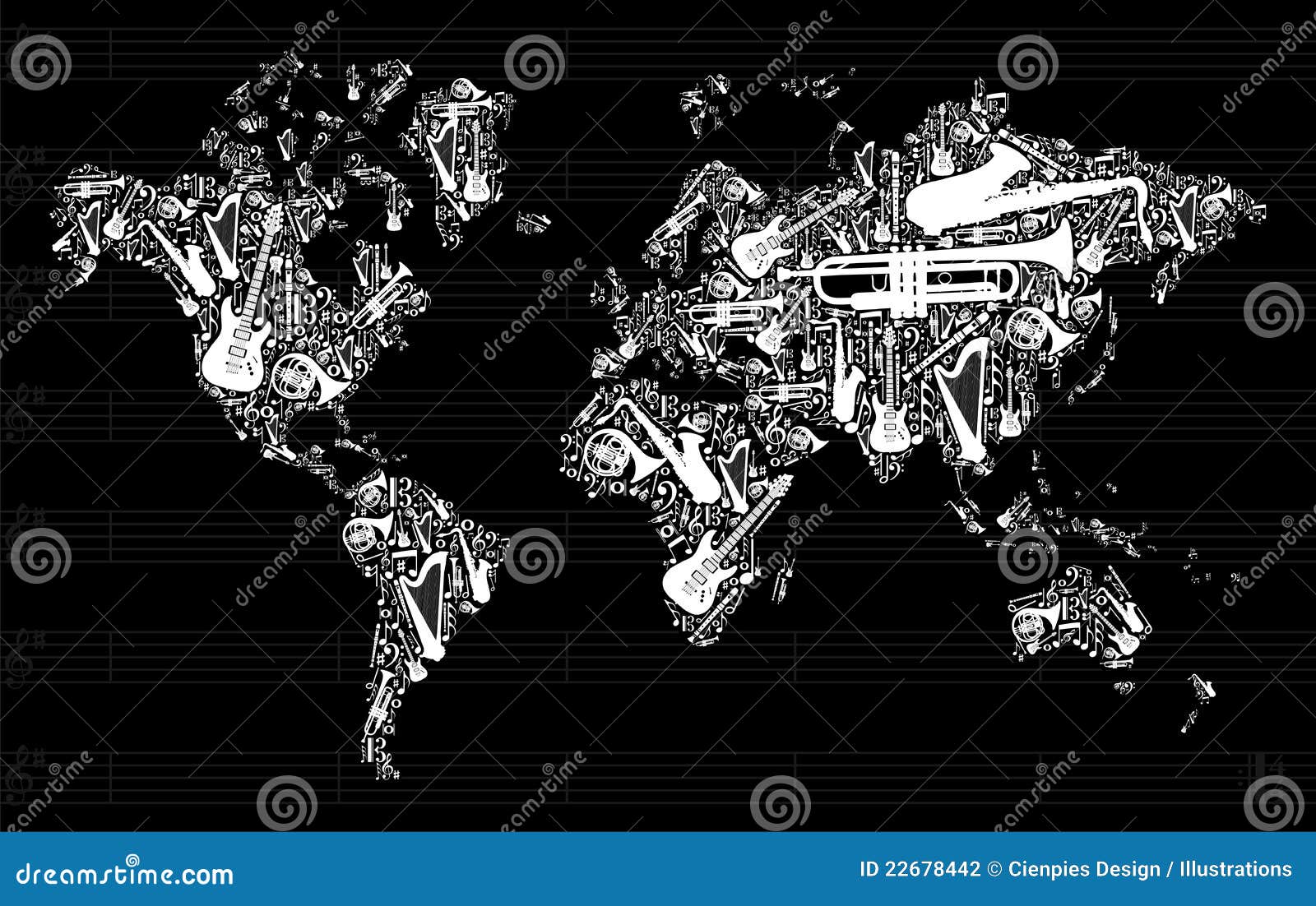 Music World Map stock vector. Illustration of music, america - 22678442