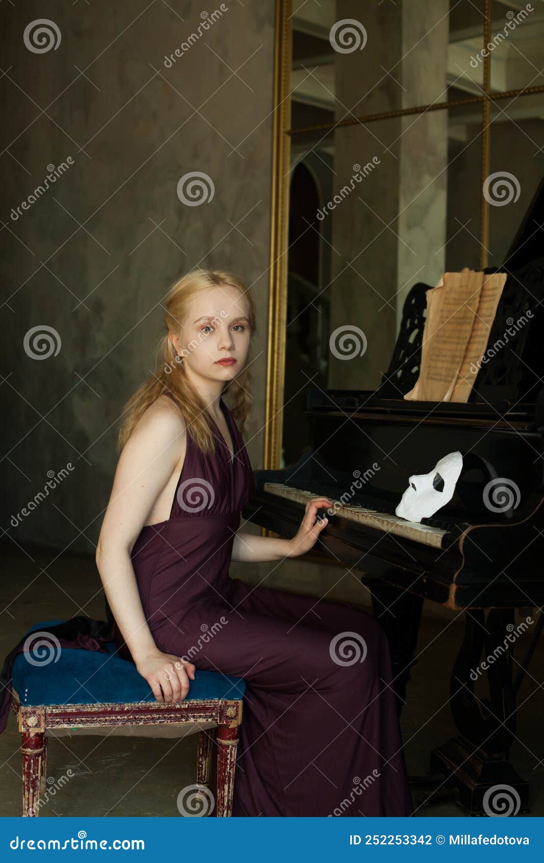Musical Actress Playing the Piano Stock Photo - Image of grand, dress ...