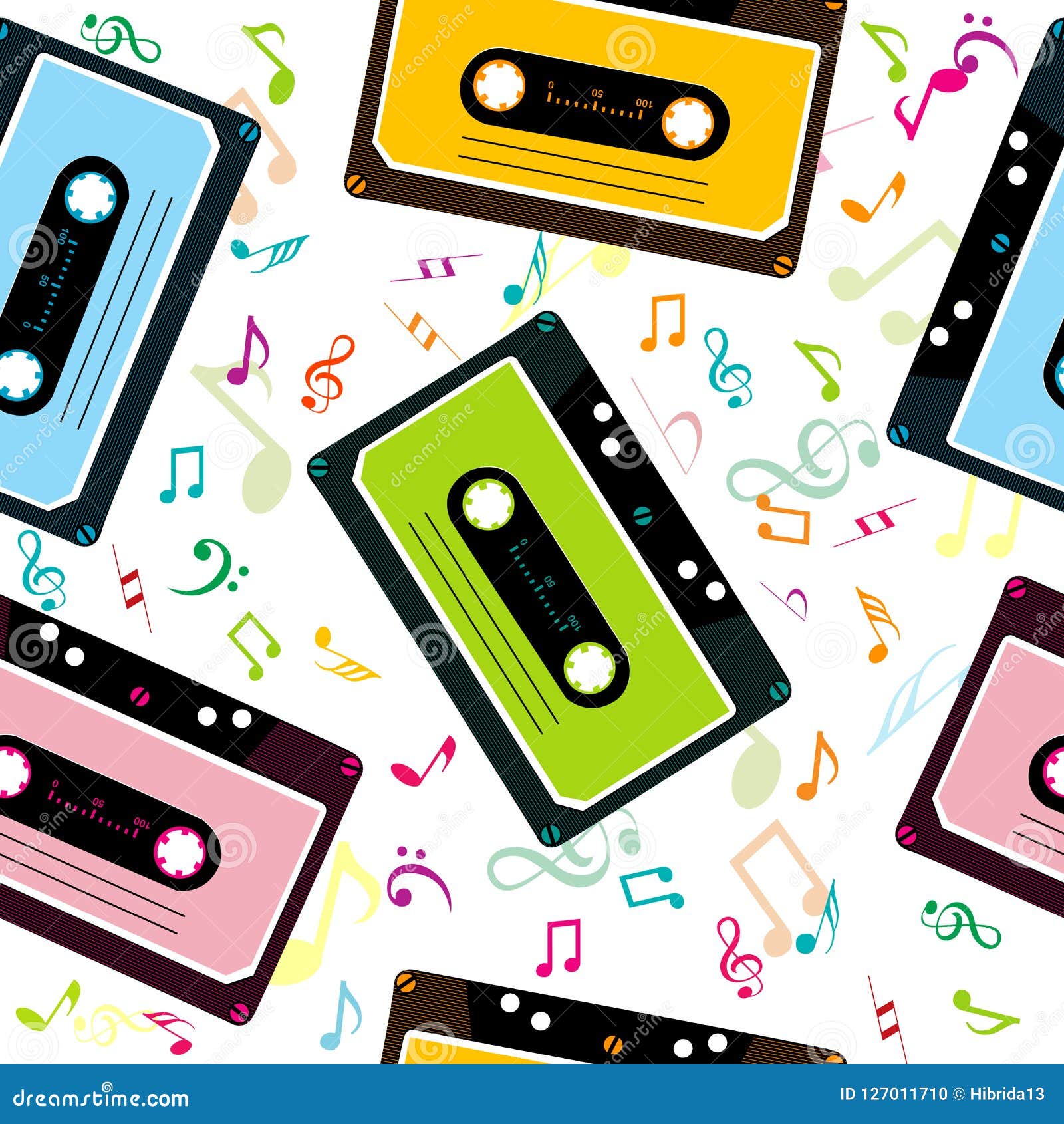 Musical Background with Audio Tape Cassettes and Musical Notes Stock ...