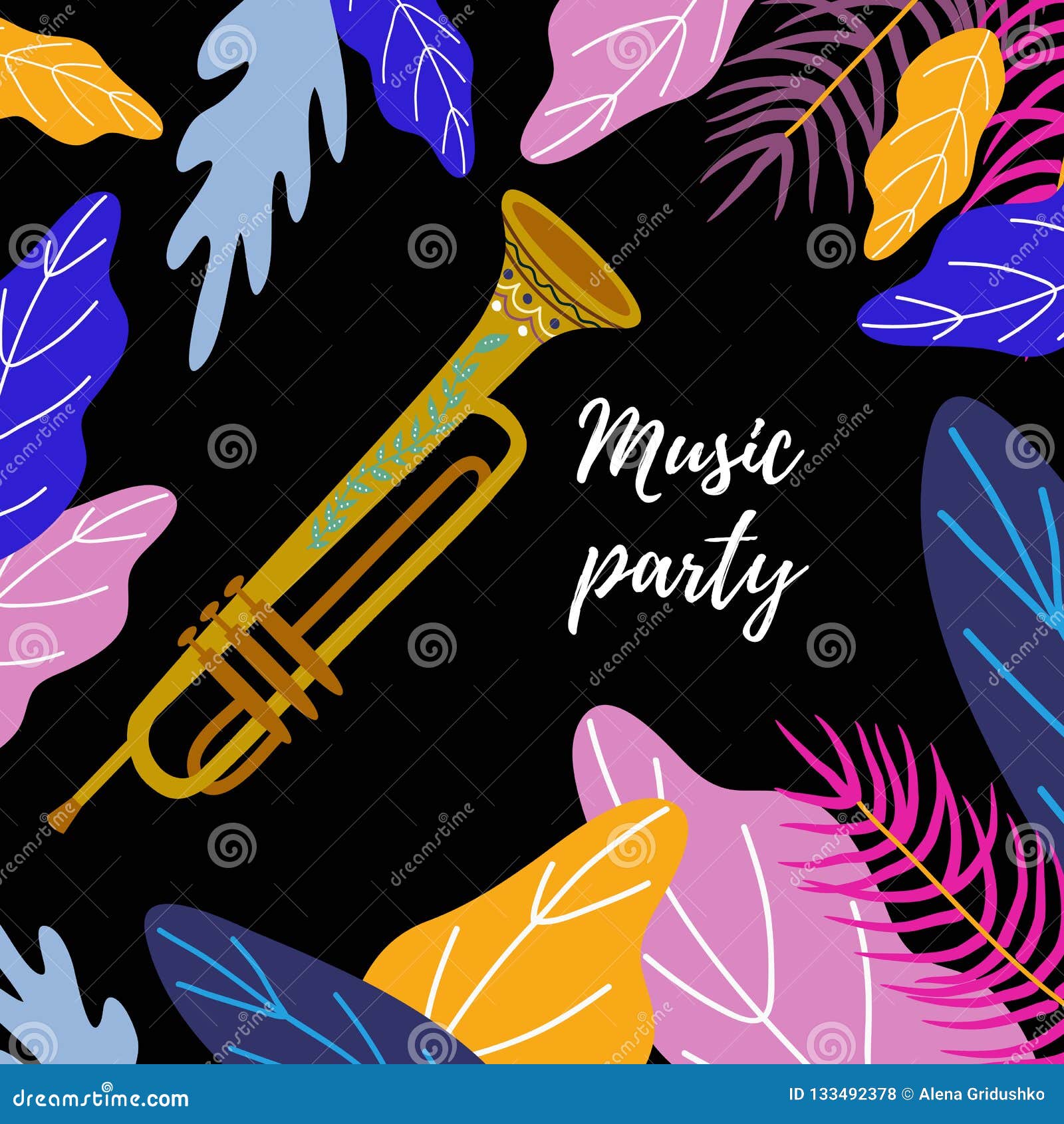 Musical Background. Classical Trombone, Bright Leaves and Text Stock ...