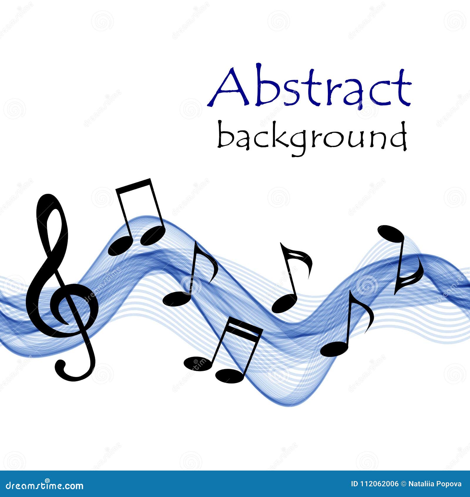 Musical Background with Notes and Treble Clef on an Abstract Blue Stave ...