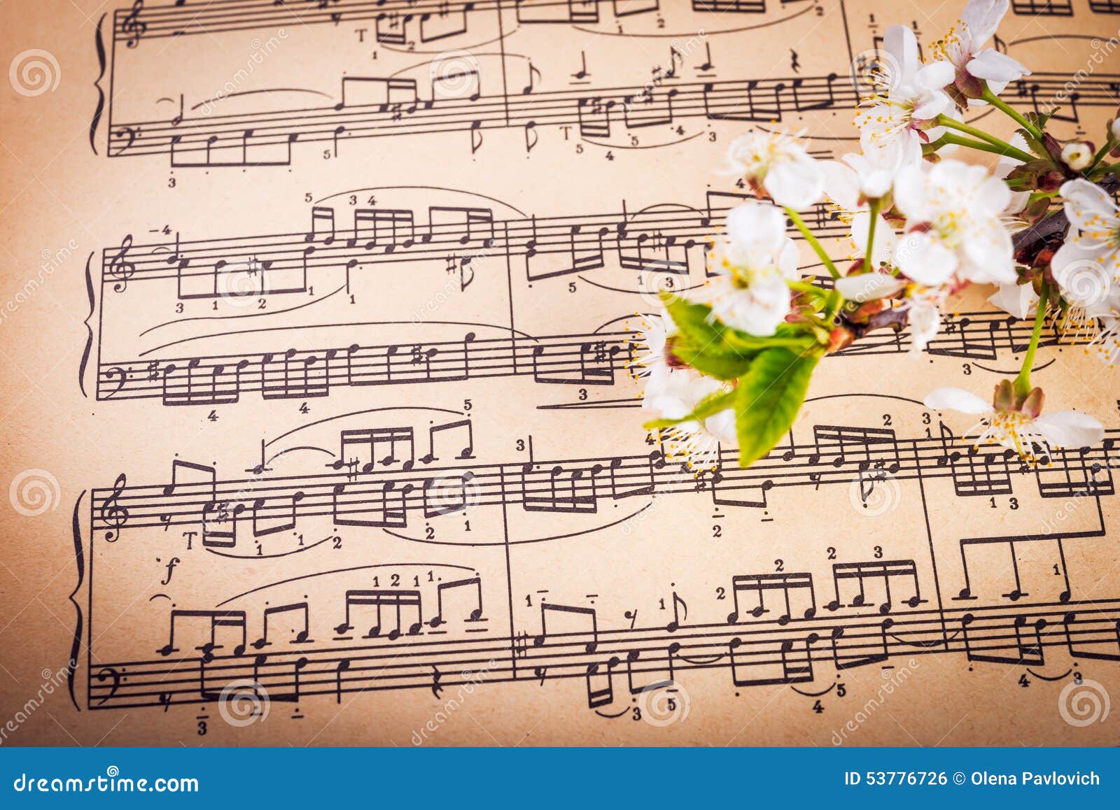 Musical Background with Spring Flowers Stock Photo - Image of page ...