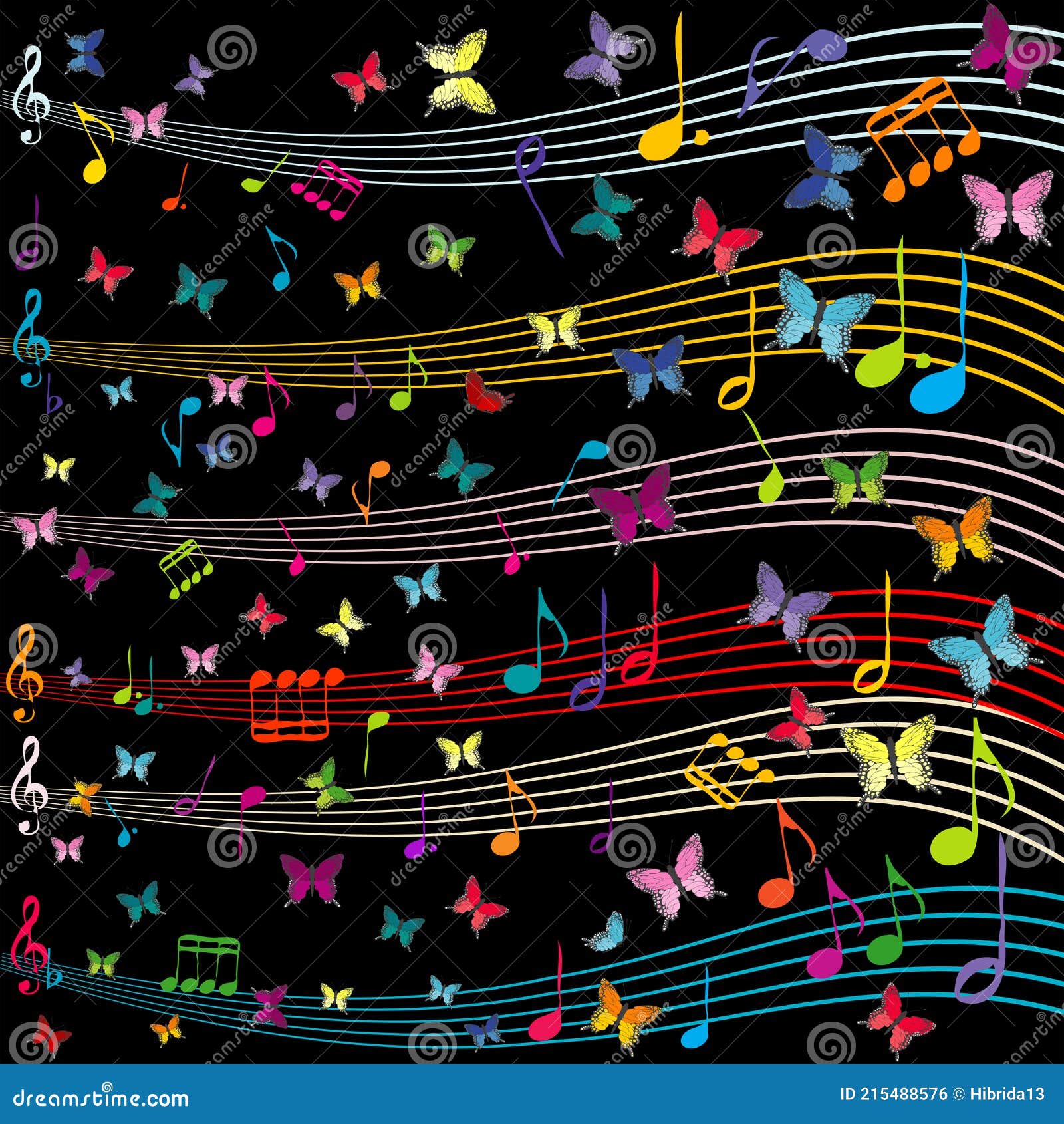 Musical Background with Stave and Butterflies Flying Stock Vector ...