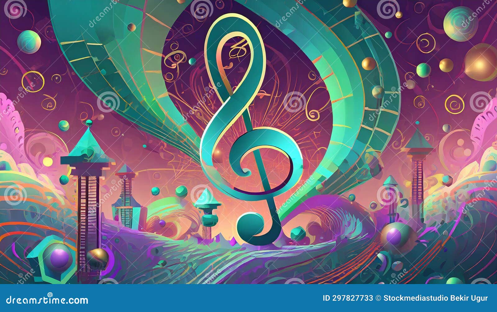 Musical Background with Treble Clef. Stock Illustration - Illustration ...