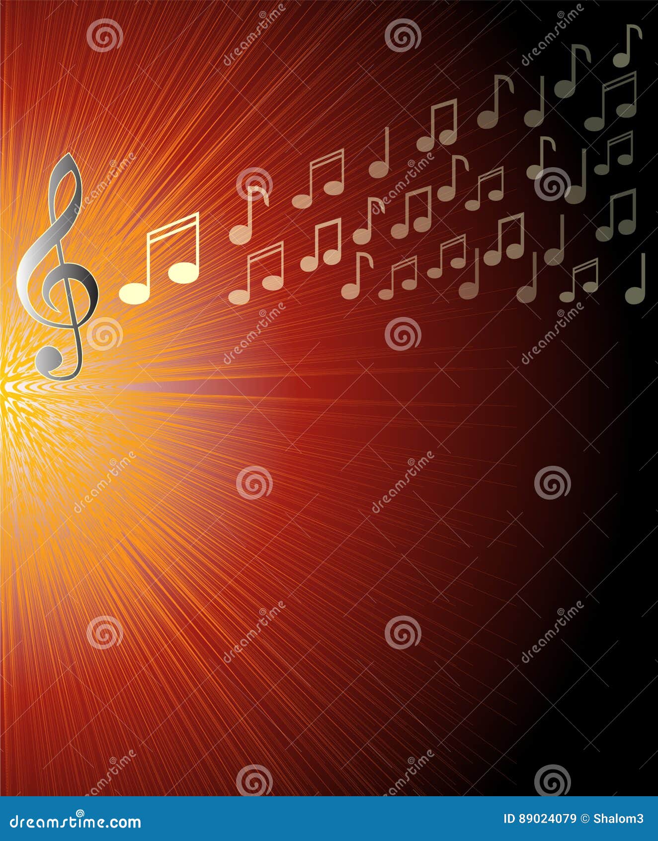 Musical Background With Treble Clef And And Notes On Red Rays Area ...
