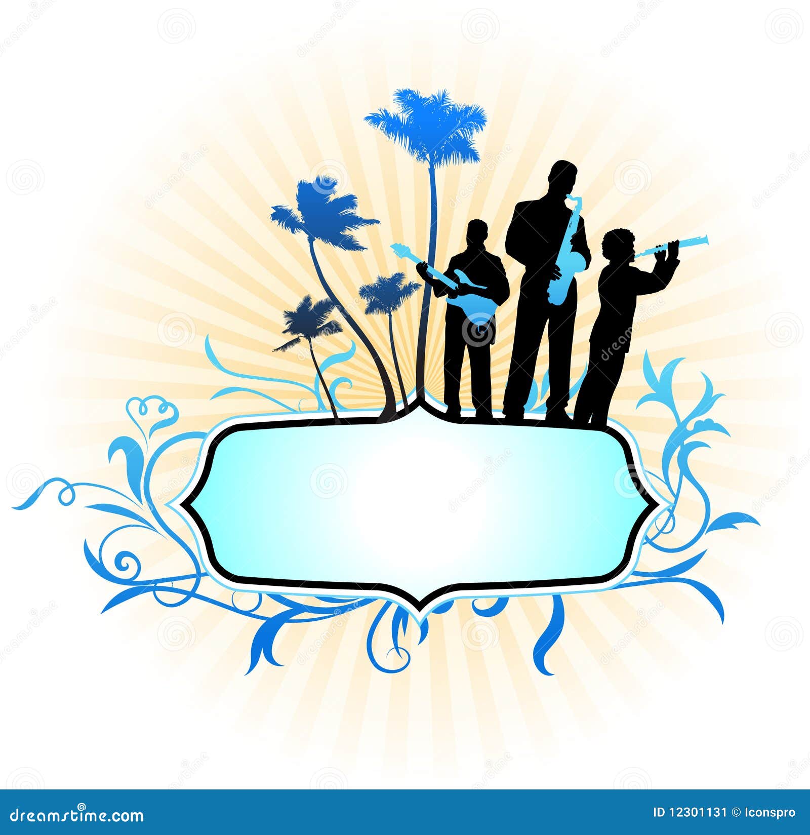 Musical Band on Abstract Tropical Frame Background Stock Vector ...