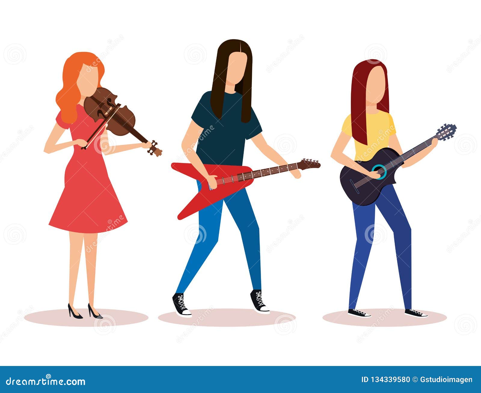 Musical Band Playing Instruments Stock Vector - Illustration of music ...