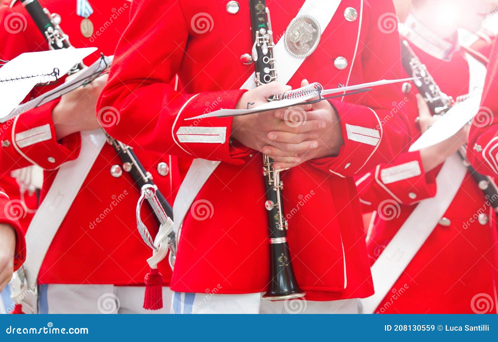 Musical Band with Red Costume Plays Outdoors Stock Image - Image of ...