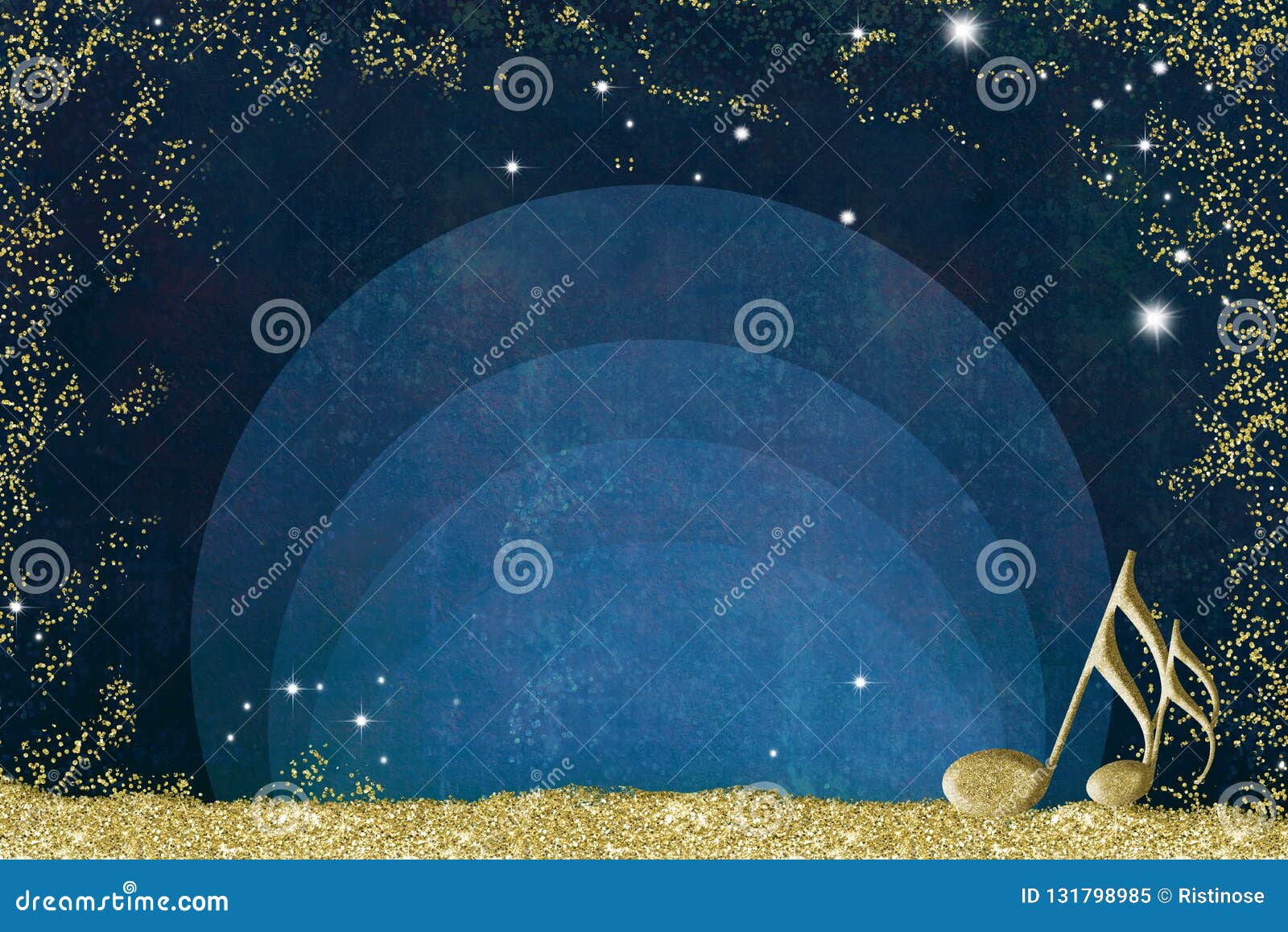 Musical Card.Musical Notes in Gold on Blue Background Stock ...