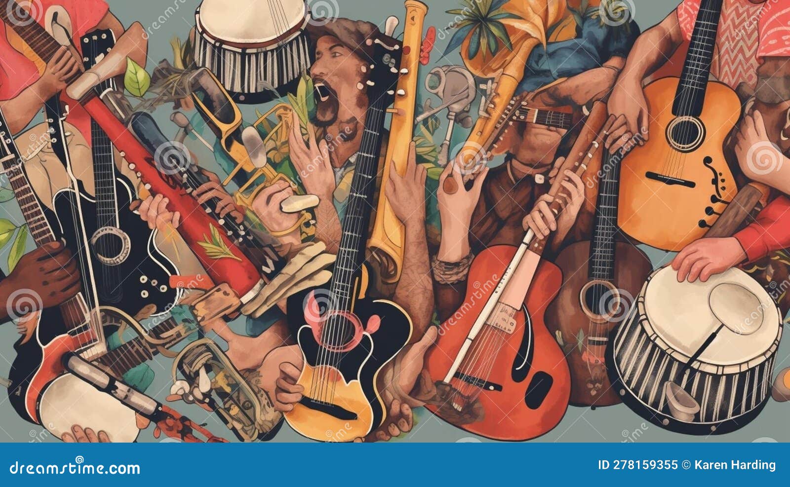 Musical Collage of Instruments Stock Illustration - Illustration of ...