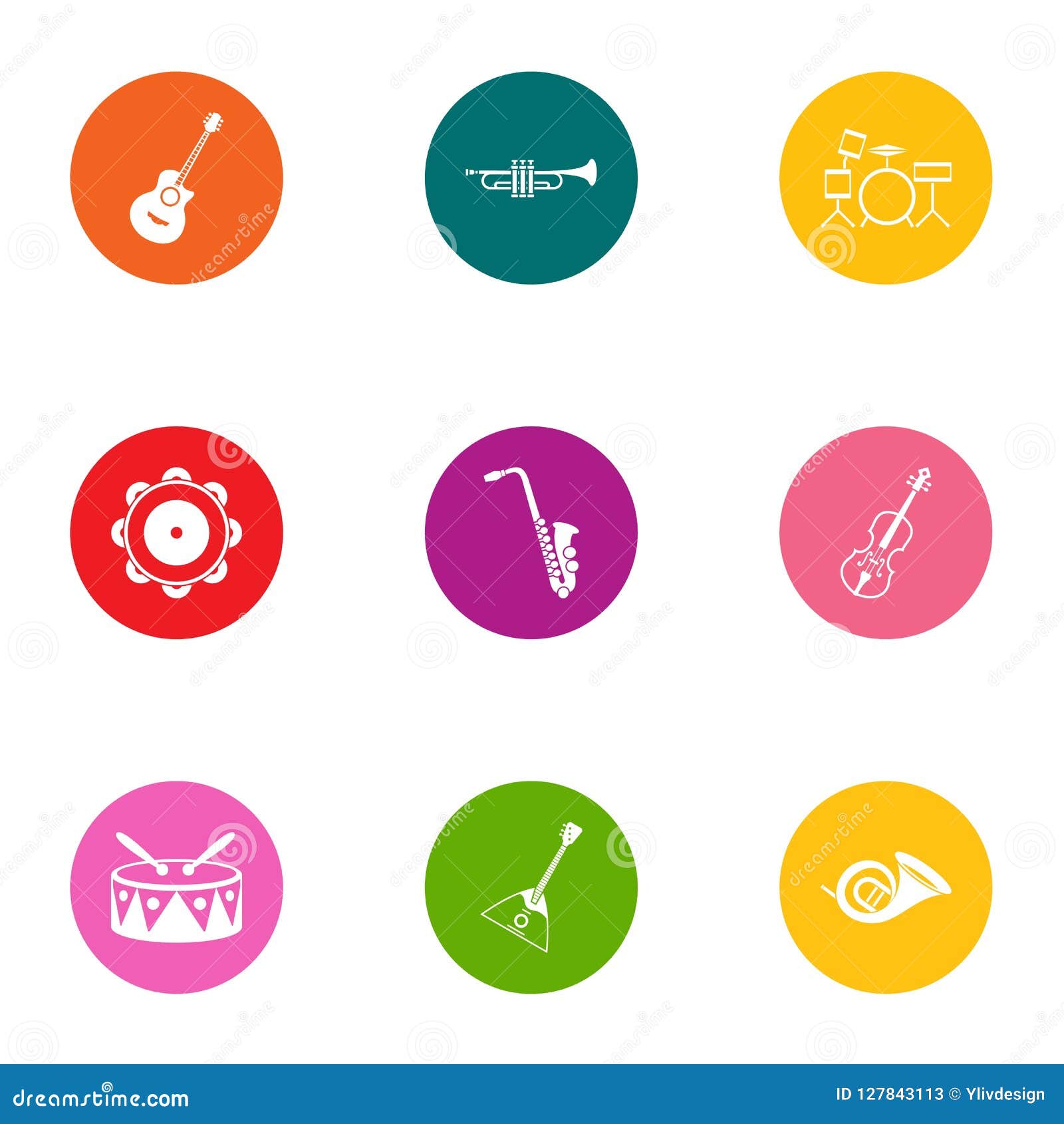 Musical Collective Icons Set, Flat Style Stock Vector - Illustration of ...