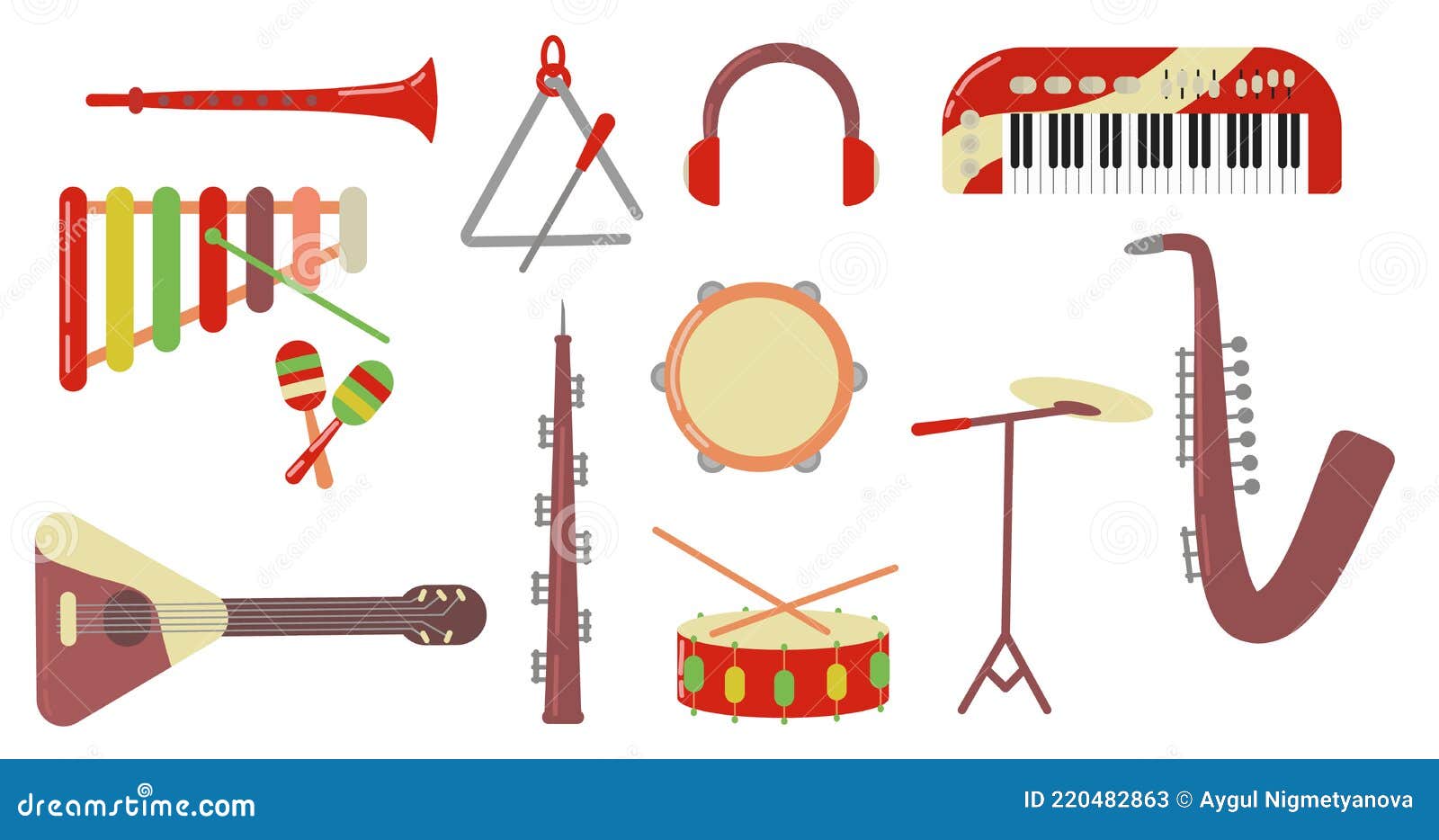 Musical Colorful Instruments Set Isolated Vector Illustration Stock ...