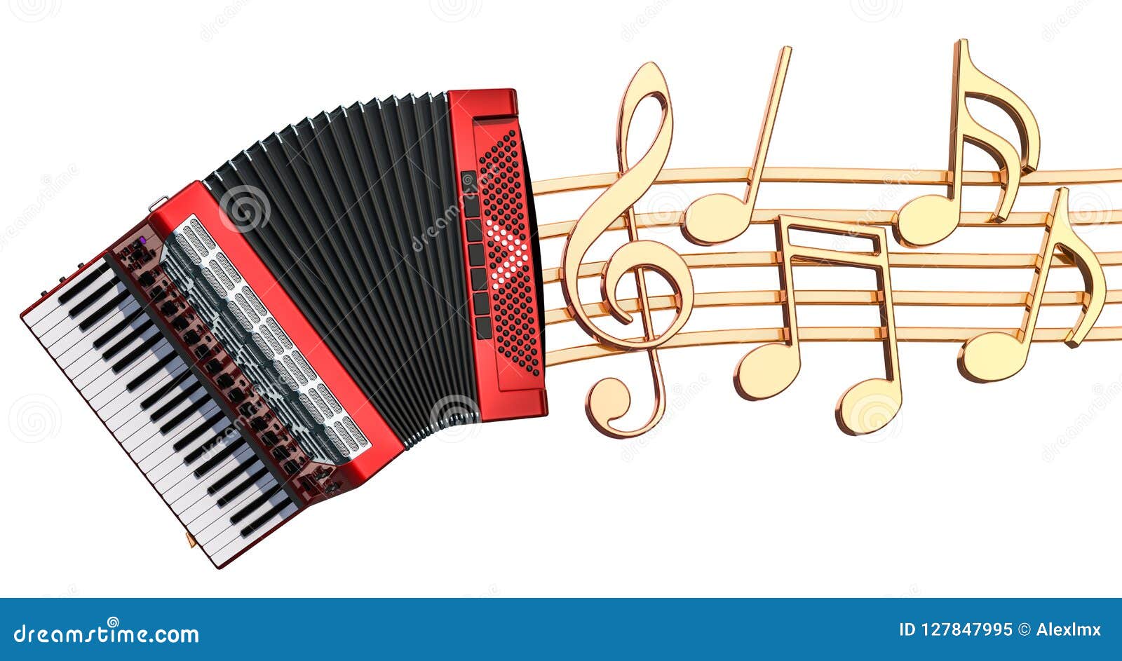 Musical Concept. Accordion with Music Notes, 3d Rendering Stock ...