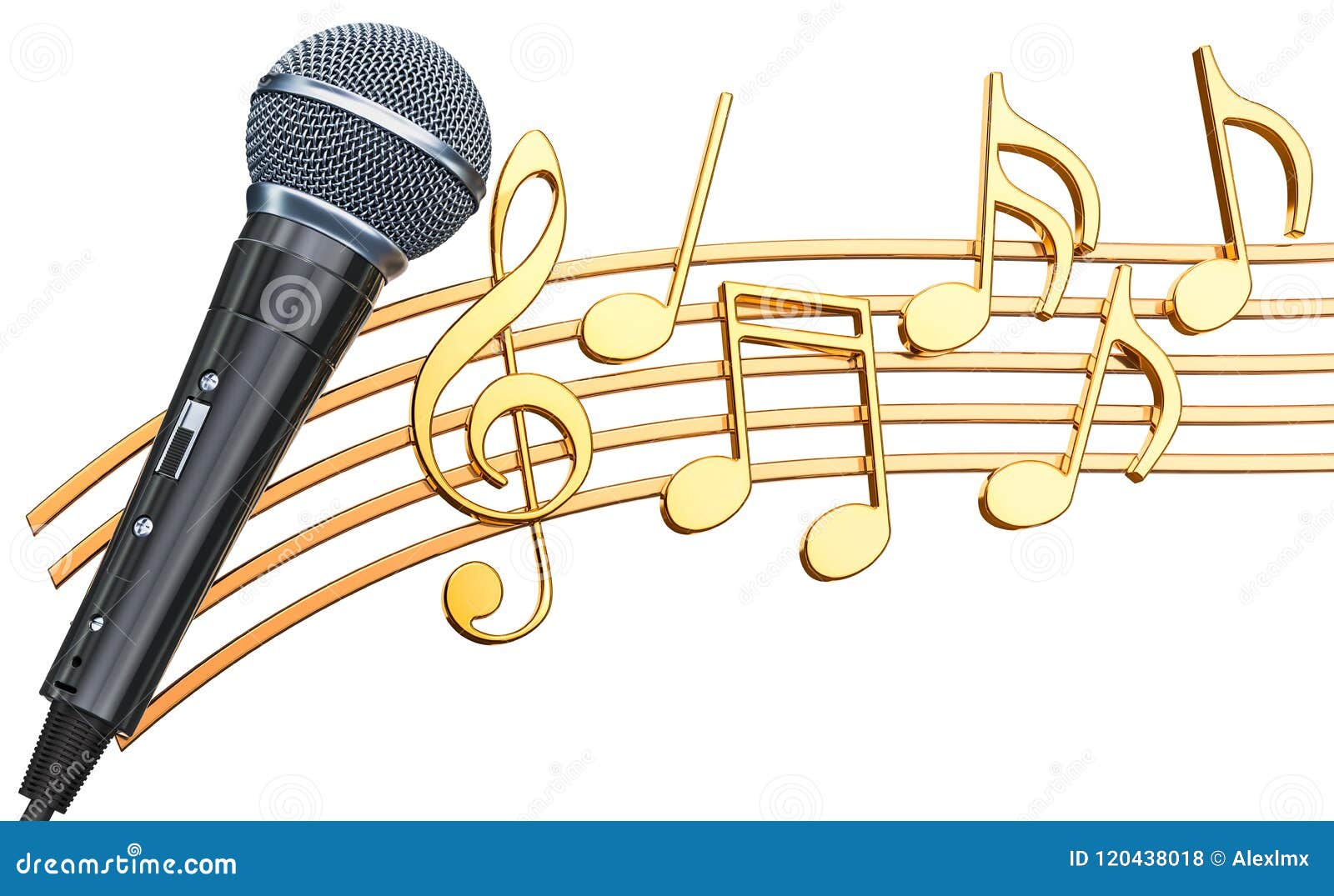 Musical Concept. Microphone With Music Notes, 3d Rendering Stock Photo ...