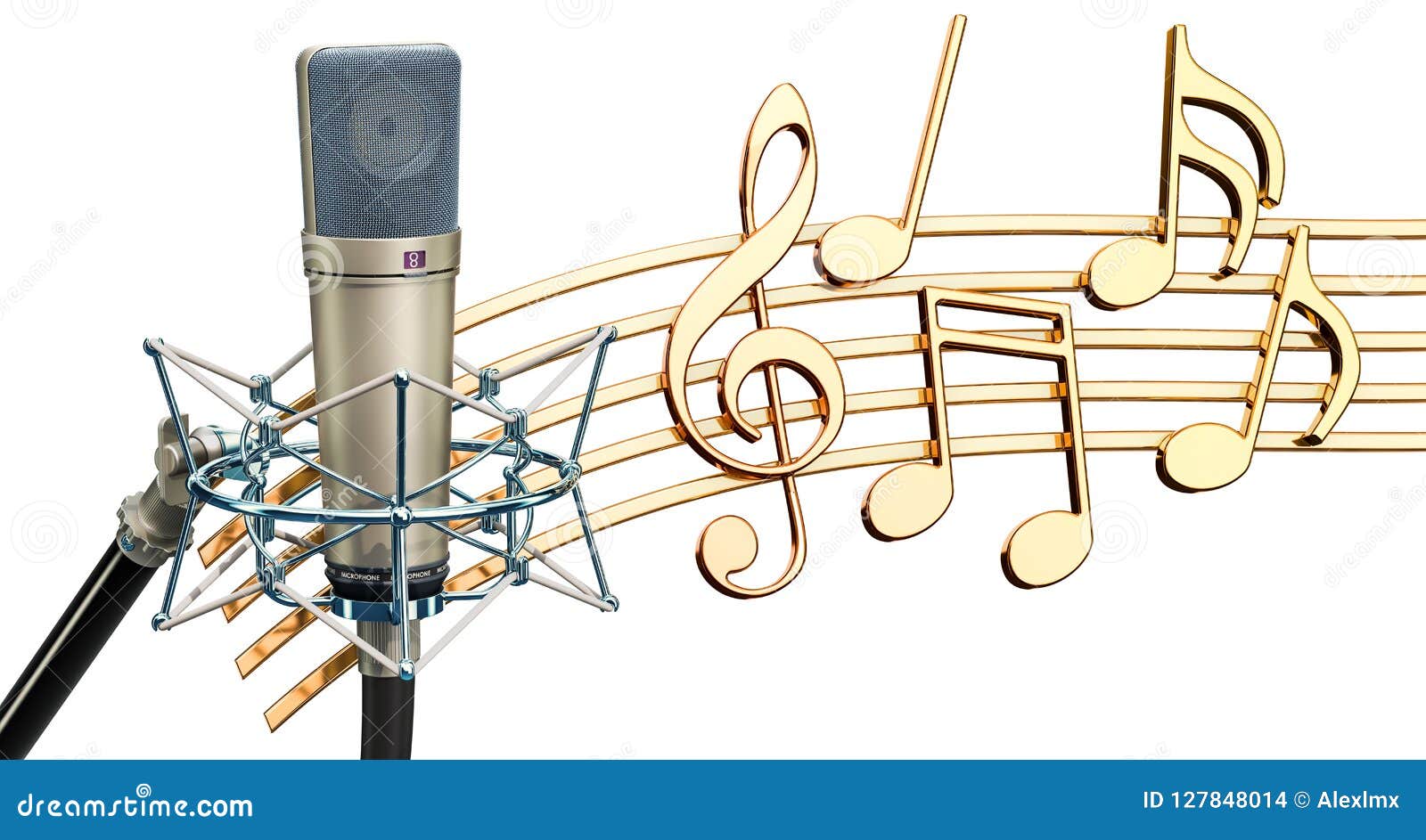 Musical Concept. Studio Microphone with Music Notes, 3d Rendering Stock ...